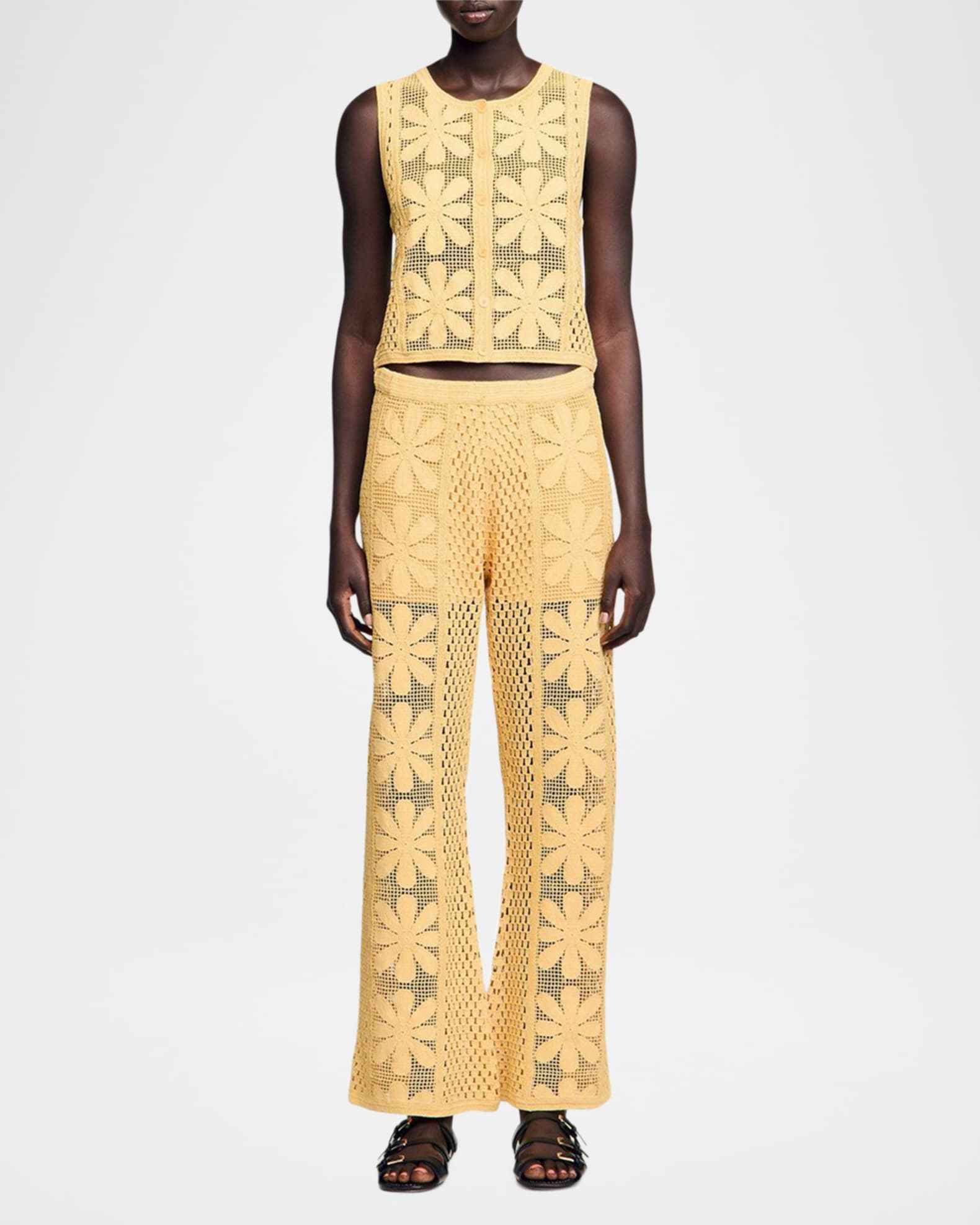 Sandro Loupie Floral Crochet Pants | Neiman Marcus