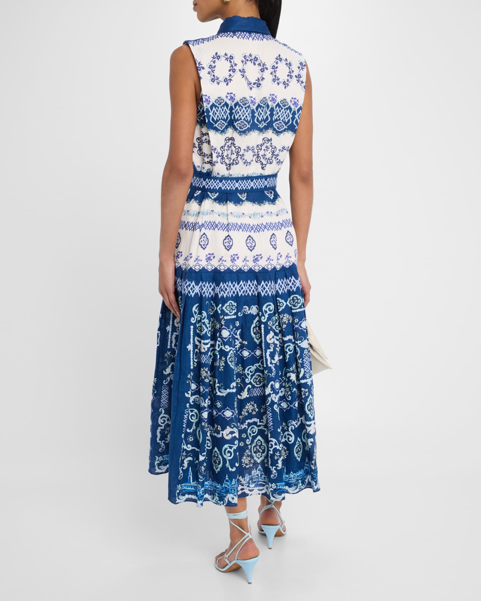 Saloni Nya Belted Linen Midi Dress | Neiman Marcus