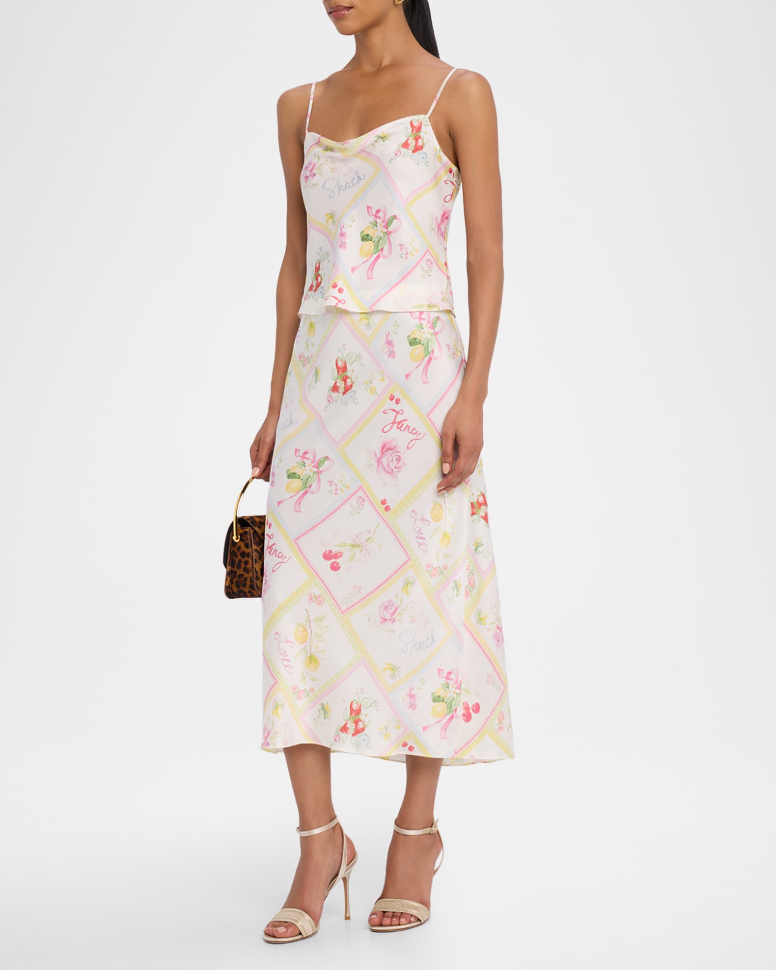 LoveShackFancy Castle Silky Fruit Print Midi Skirt | Neiman Marcus