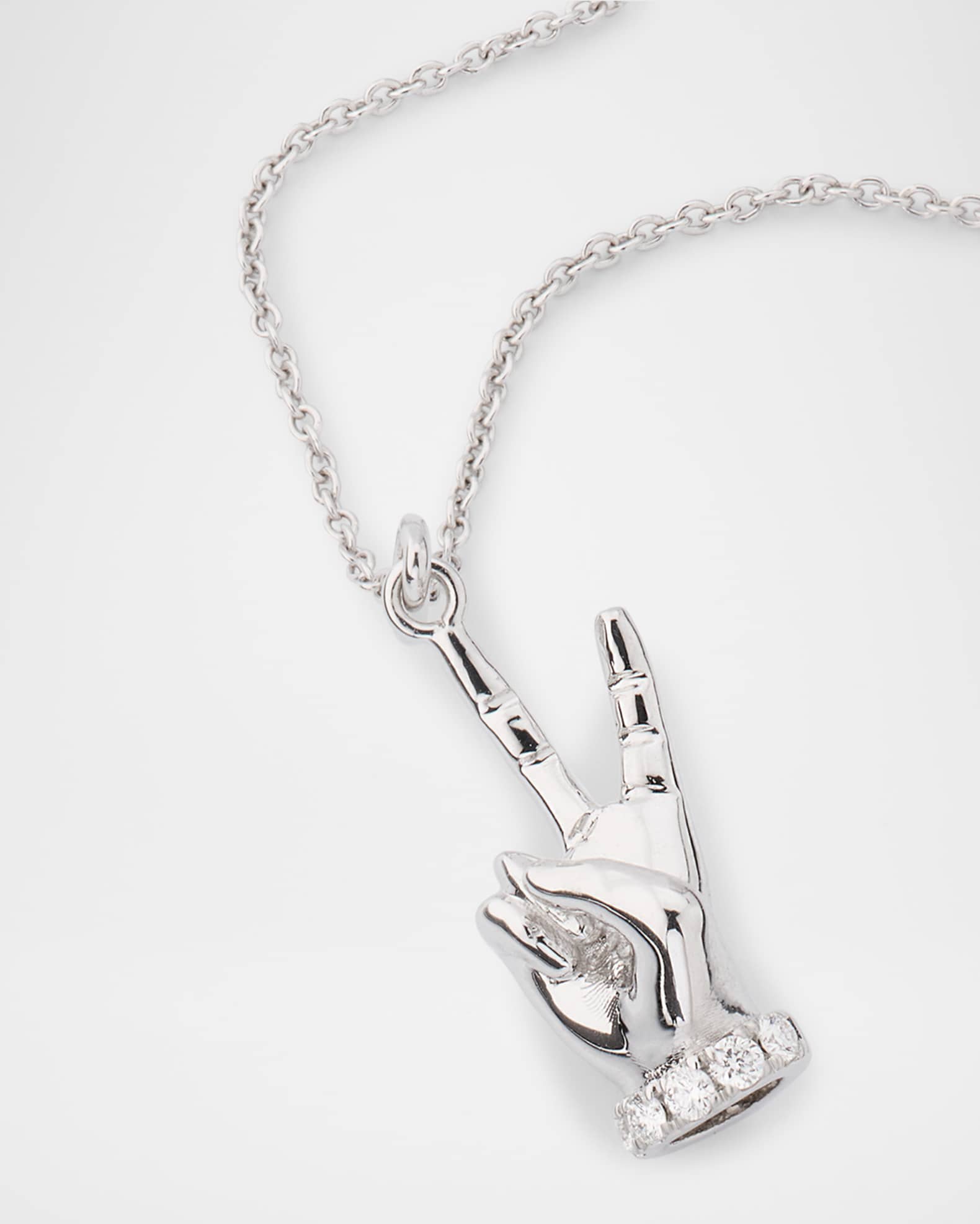 Roberto Coin 18K White Gold Diamond Peace Sign Hands Pendant Necklace ...