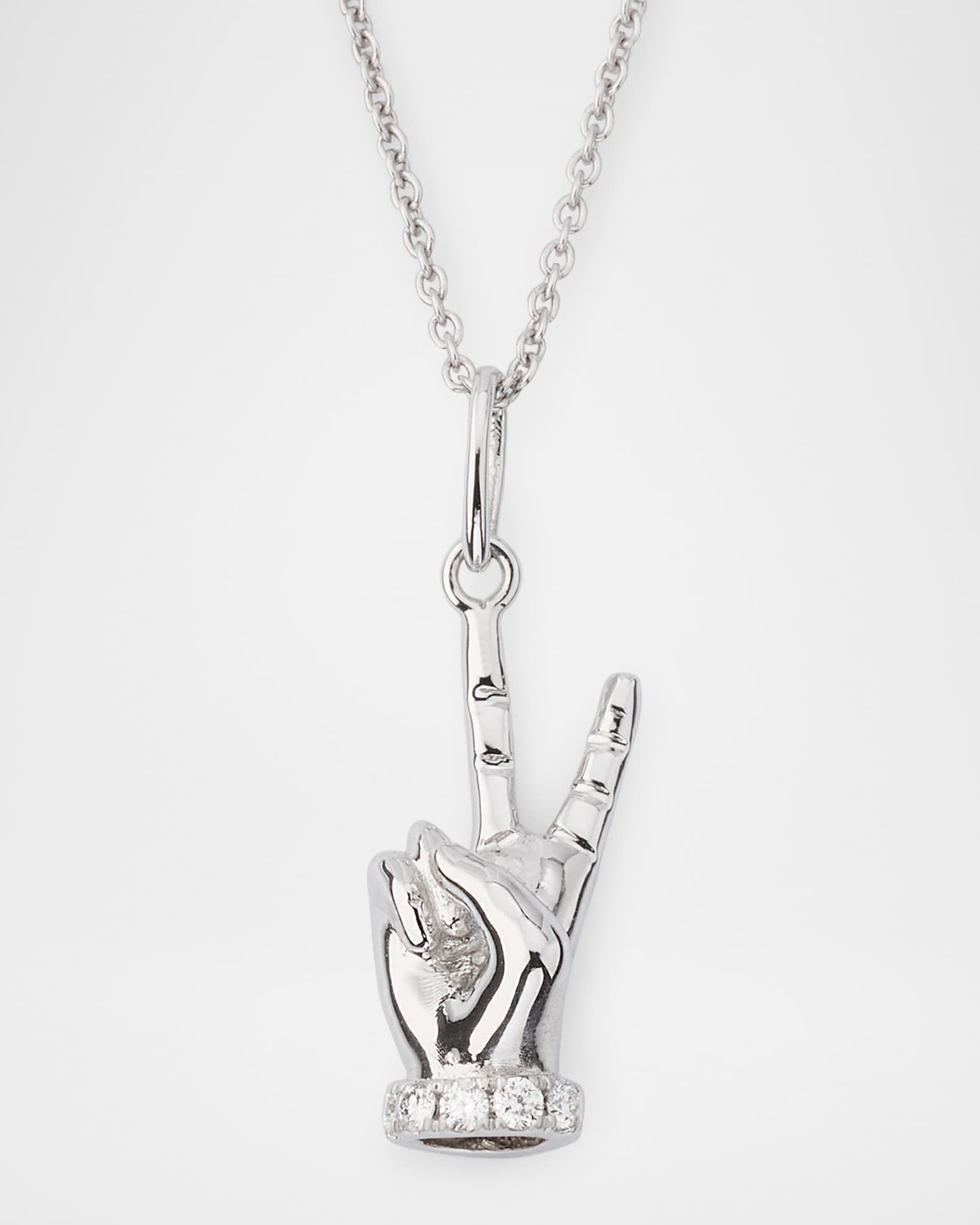 Roberto Coin 18K White Gold Diamond Peace Sign Hands Pendant Necklace ...