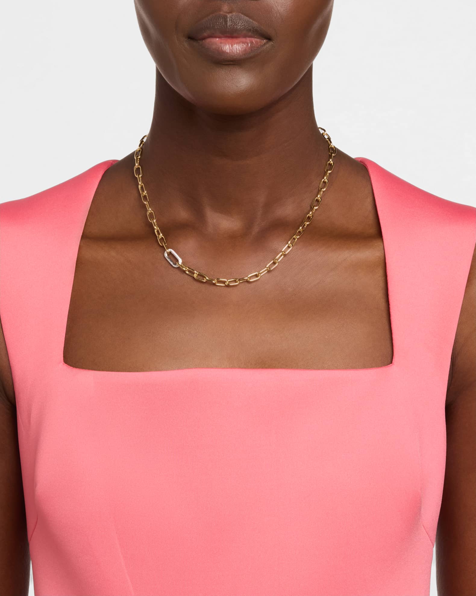 Roberto Coin 18K Gold Paperclip Necklace with Diamonds | Neiman Marcus