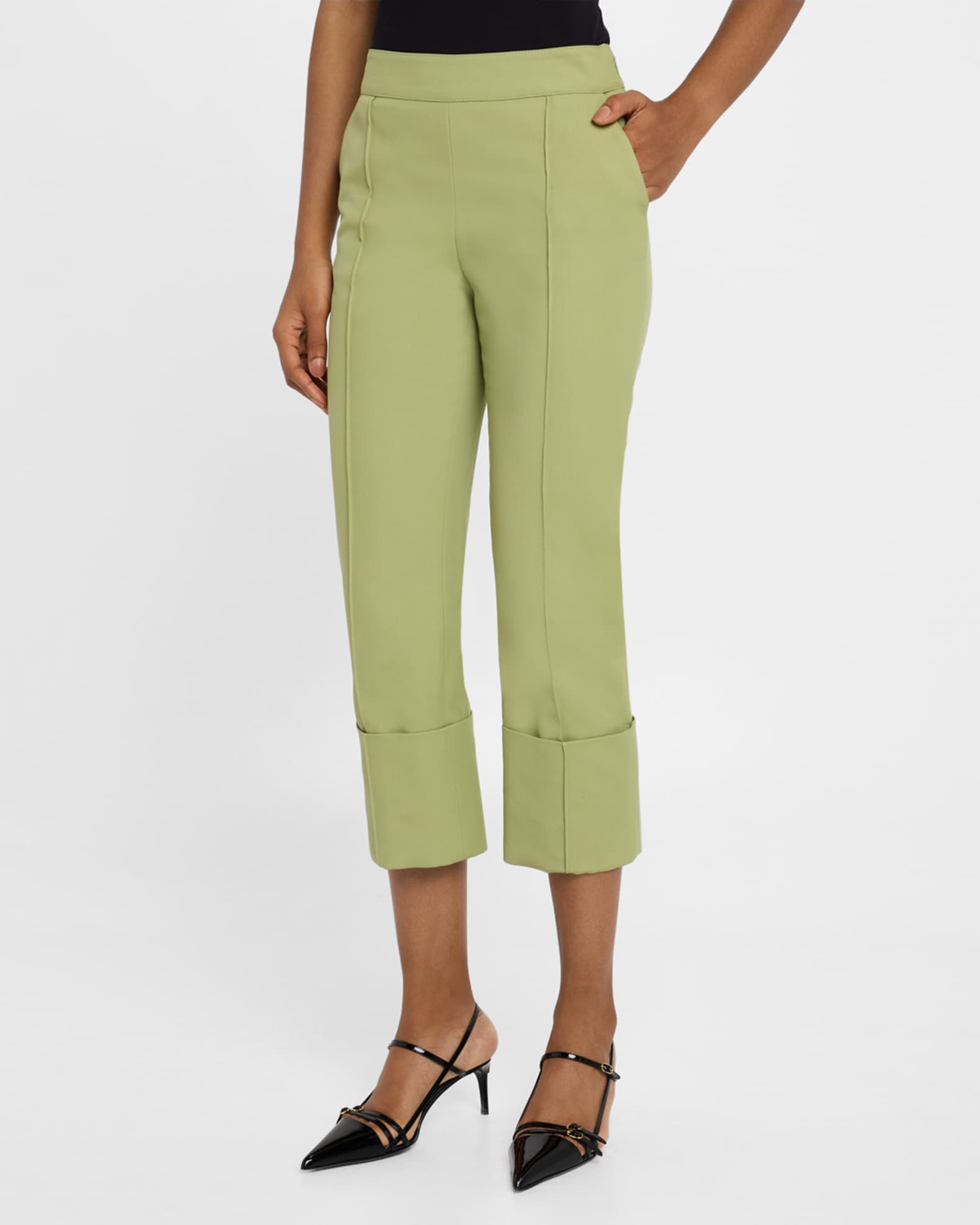 Amir Taghi Toni Pintuck Straight-Leg Cuffed Crop Pants | Neiman Marcus