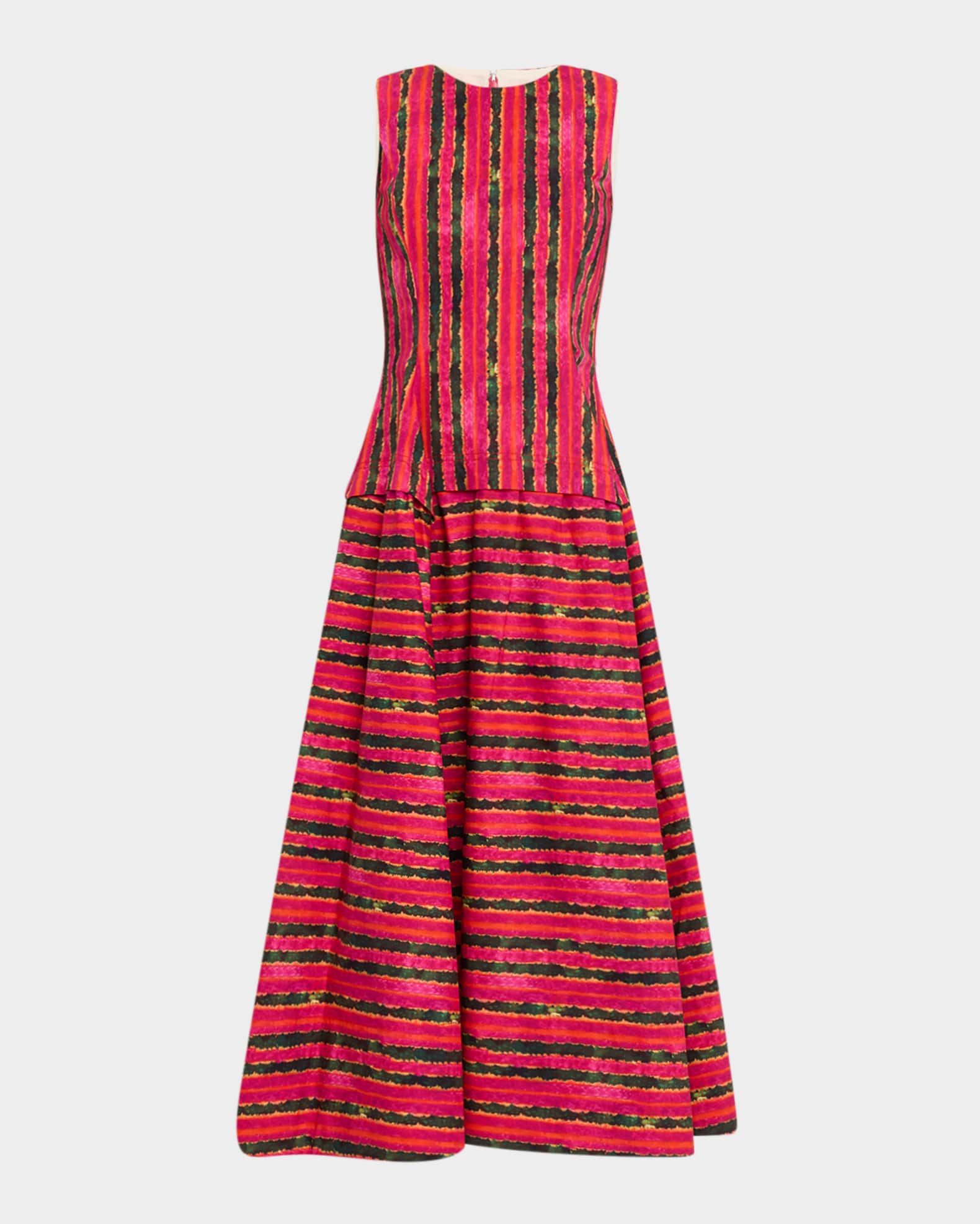 Amir Taghi Sara Striped Sleeveless Peplum Midi Dress | Neiman Marcus