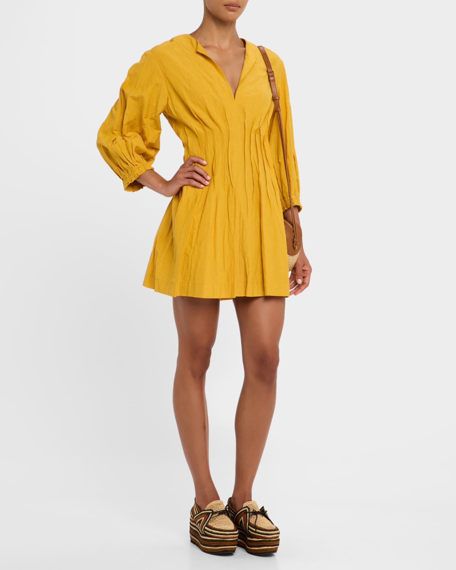 Apiece Apart Rocca Pintuck A-Line Mini Dress | Neiman Marcus