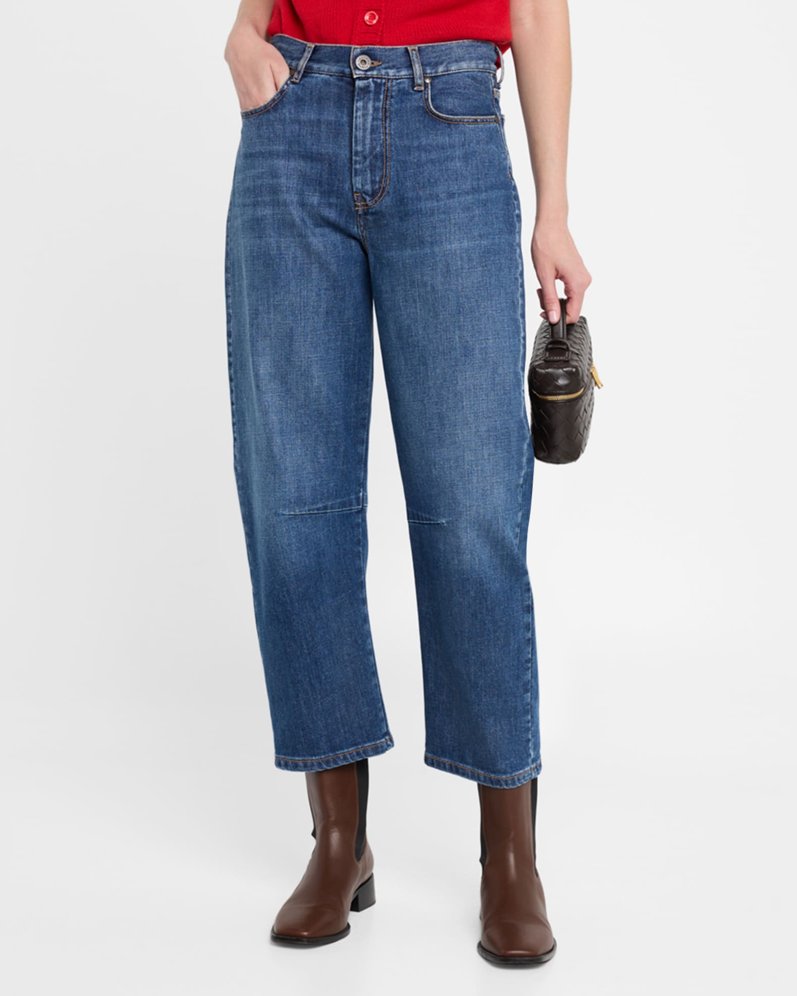 Weekend Max Mara Caprile Cropped Stretch Cotton Barrel Jeans | Neiman ...