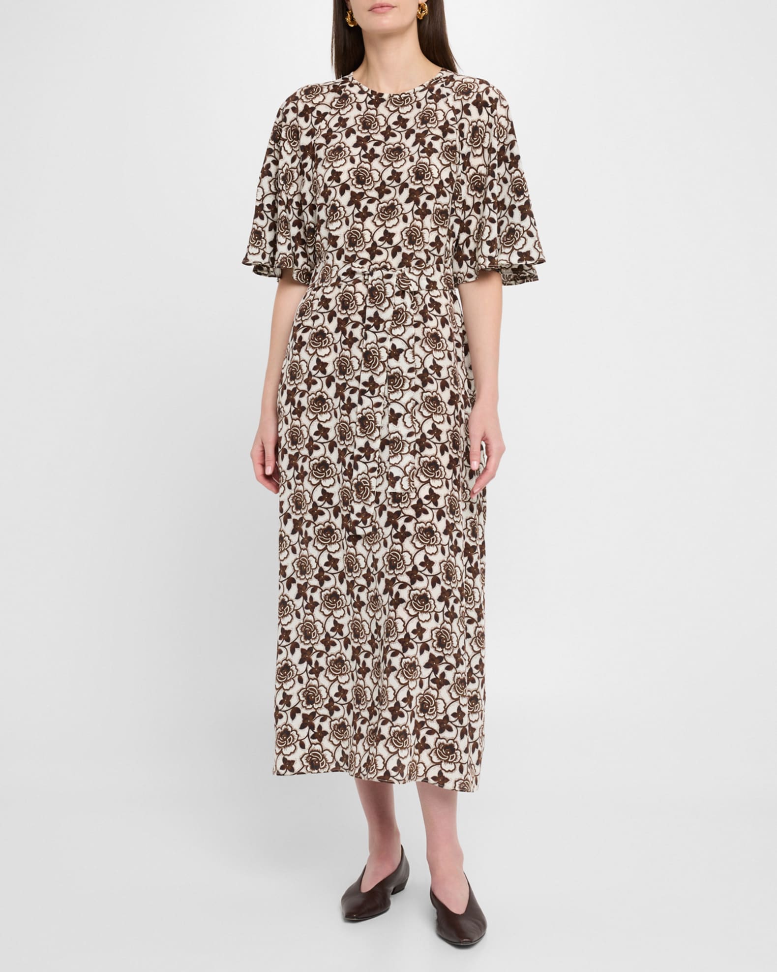 Weekend Max Mara Varese Floral-Print Silk Midi Dress | Neiman Marcus
