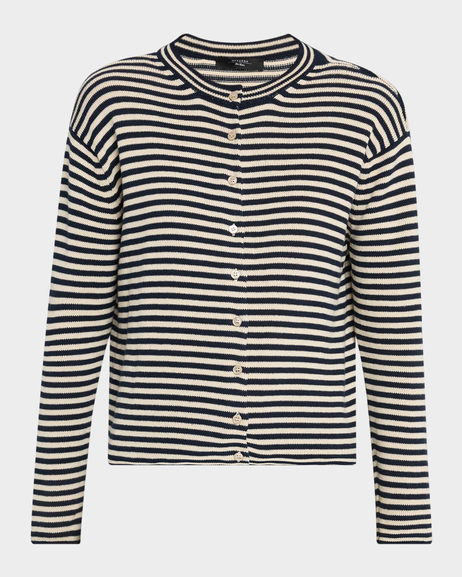 Weekend Max Mara Eritea Striped Cotton Knit Cardigan | Neiman Marcus