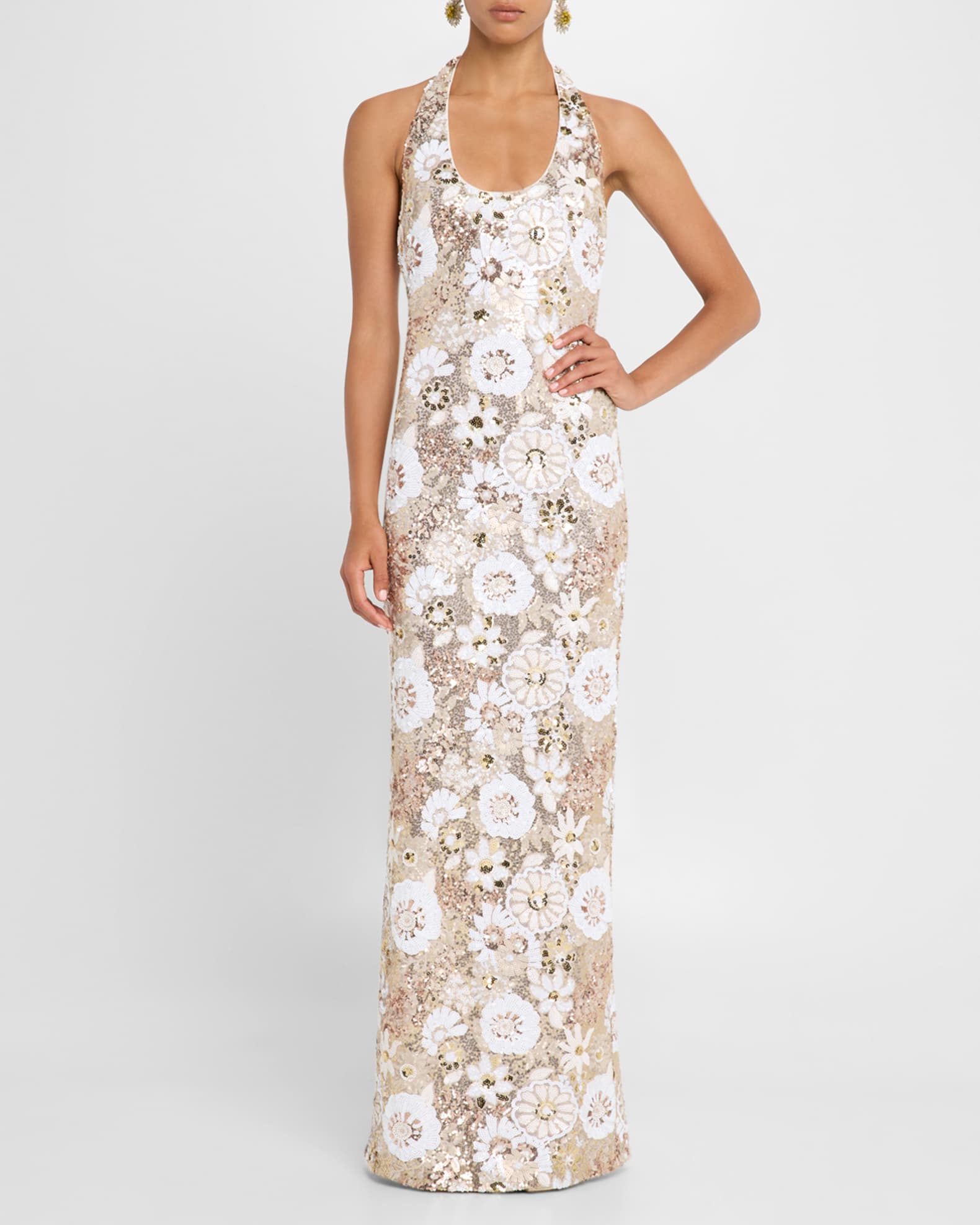 Ramy Brook Tiffany Floral Sequin Halter Column Gown | Neiman Marcus