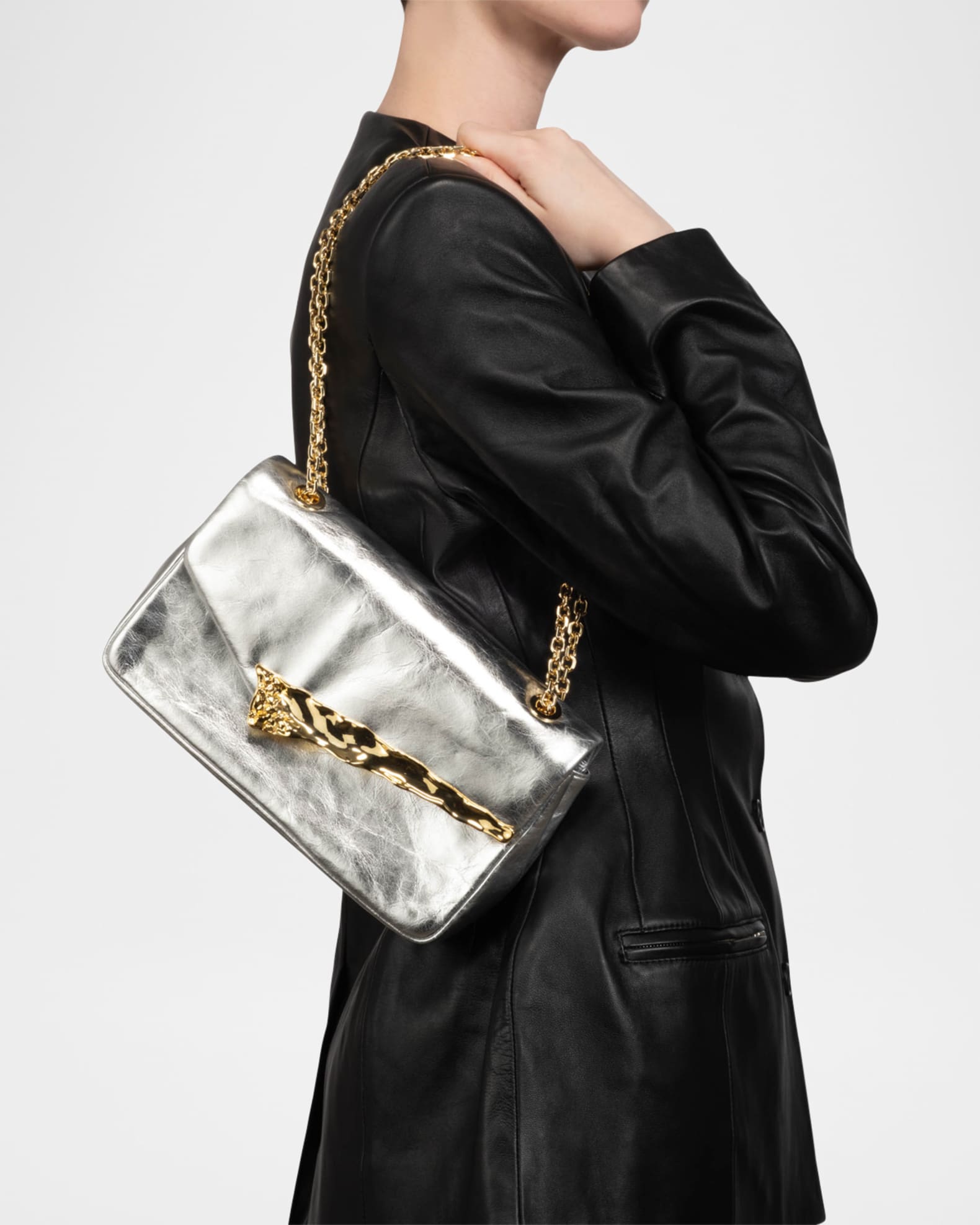 Alexis Bittar The Angular Metallic Leather Shoulder Bag | Neiman Marcus