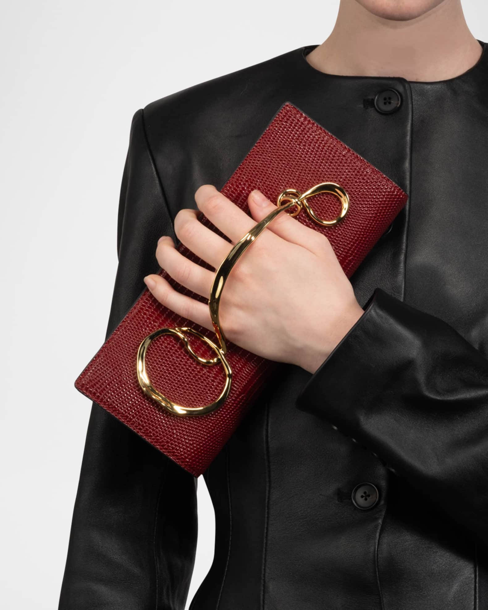 Alexis Bittar Twisted Side Handle Metallic Leather Clutch Bag | Neiman ...