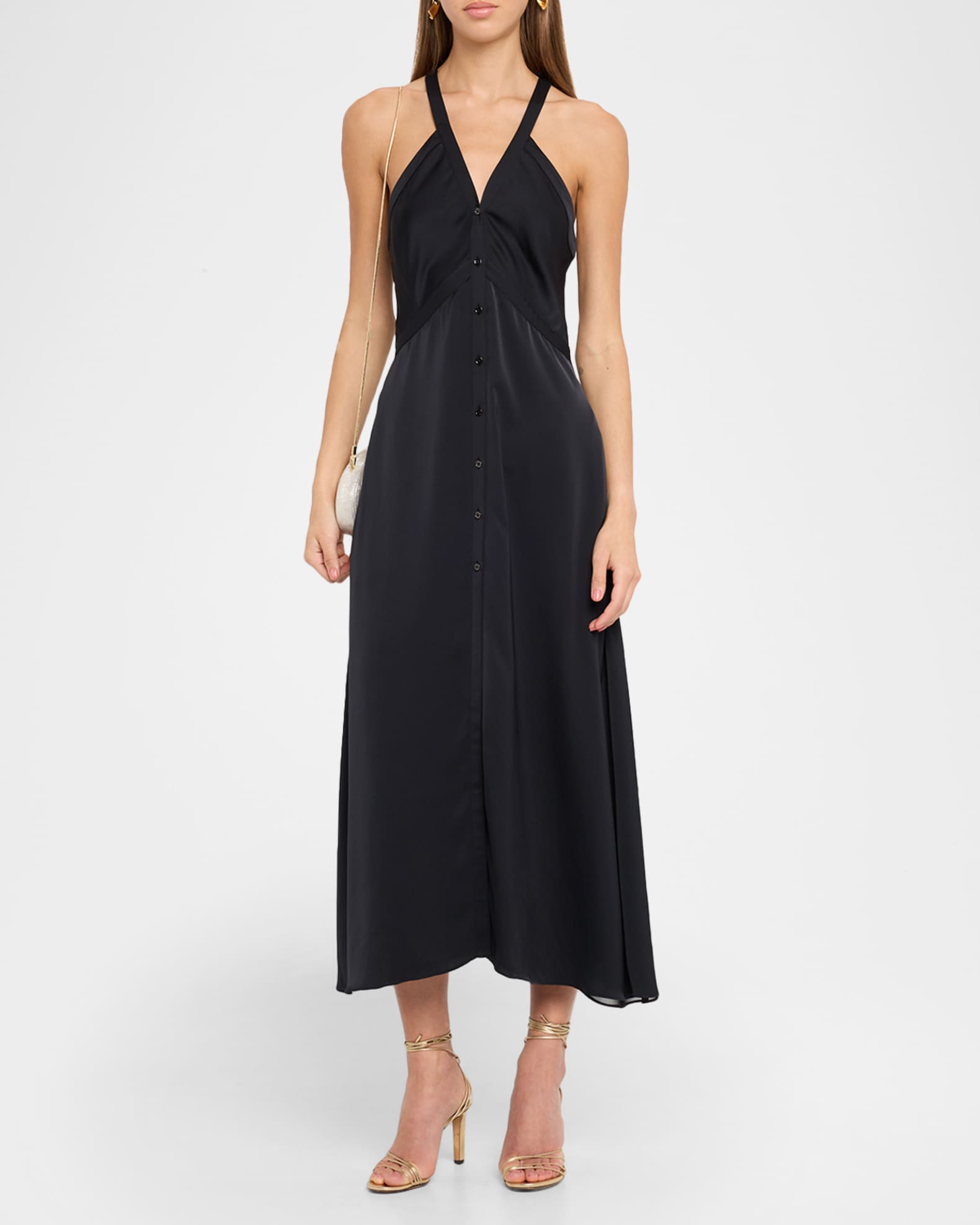 Ramy Brook Cynthia Satin Button-Front Dress | Neiman Marcus