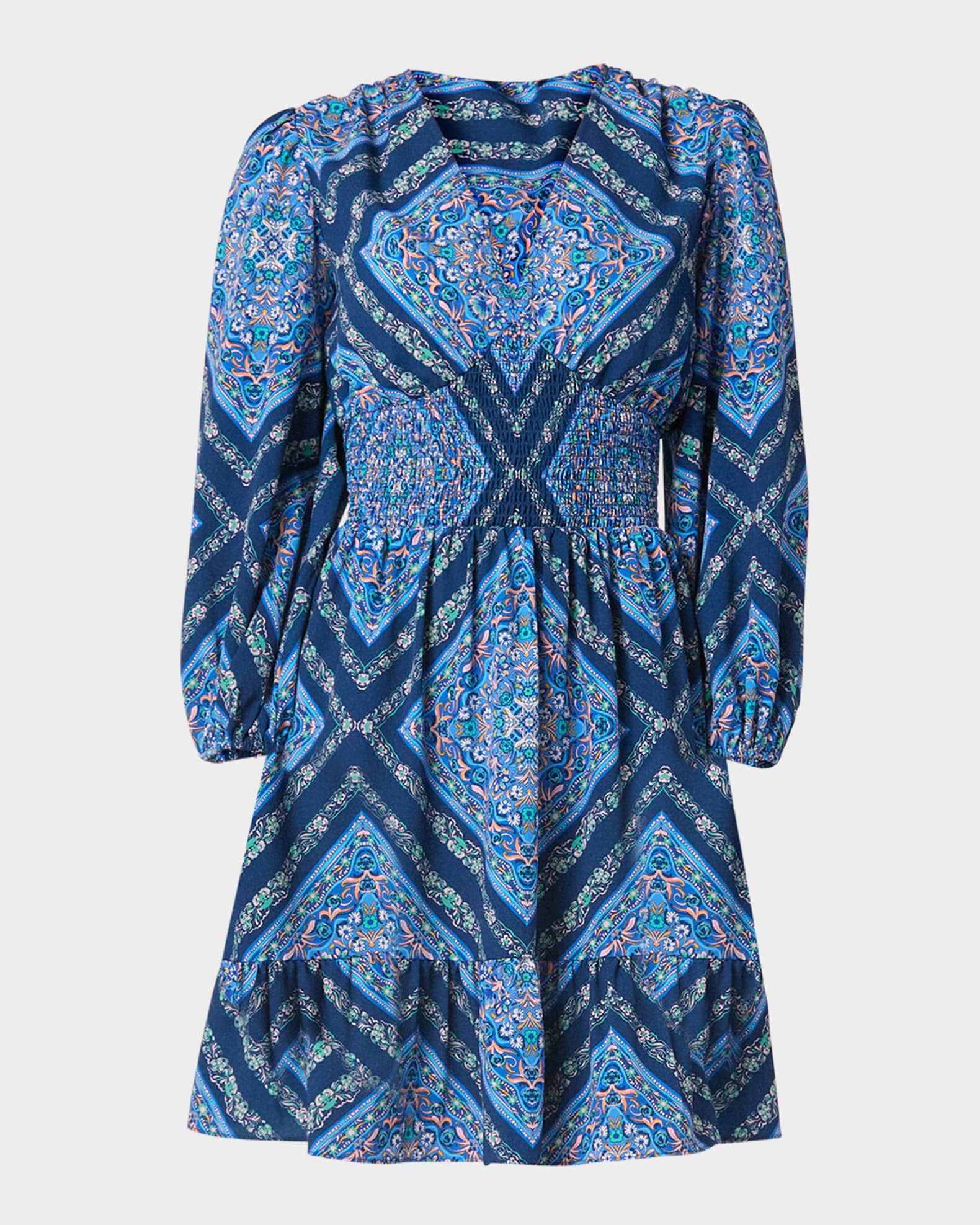 Shoshanna Imogen Smocked Floral-Print Empire Mini Dress | Neiman Marcus