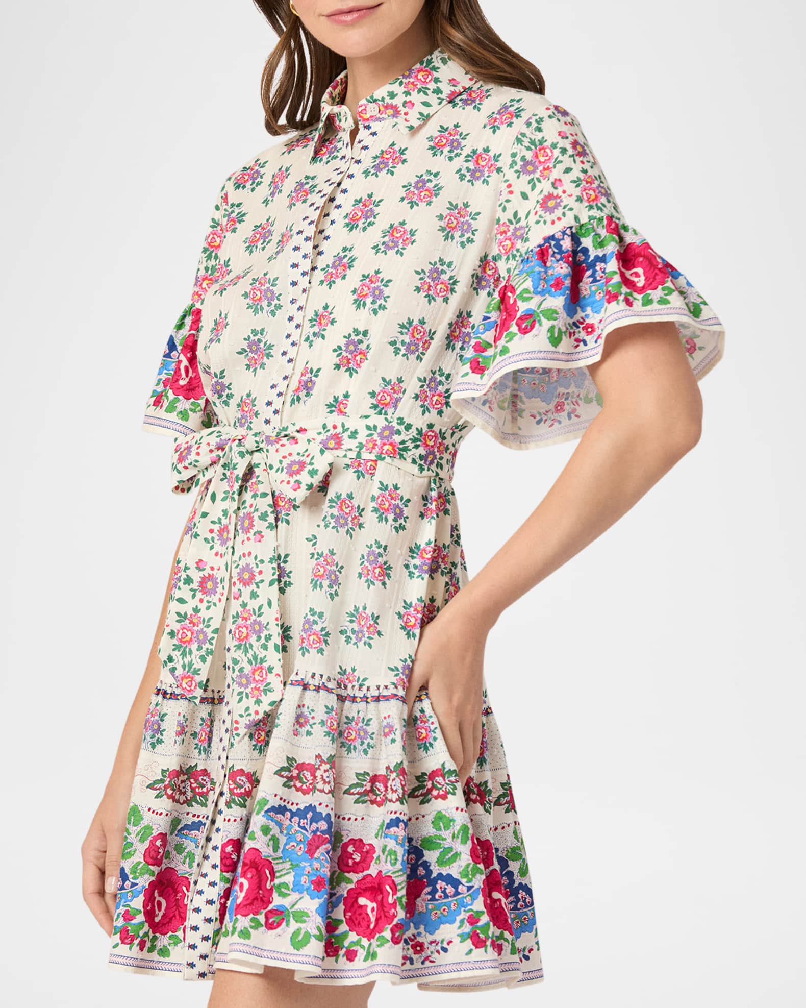 Shoshanna Lima Flounce Floral-Print Cotton Mini Dress | Neiman Marcus