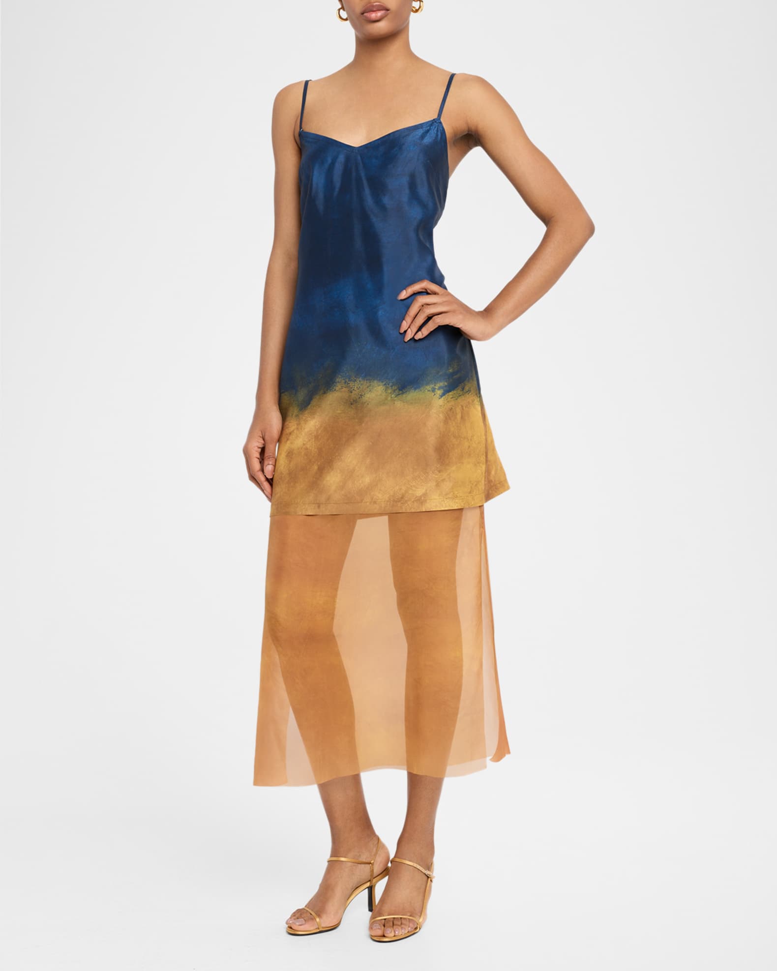 Jason Wu Collection Painted Stripe Organza-Layered Midi Slip Dress ...