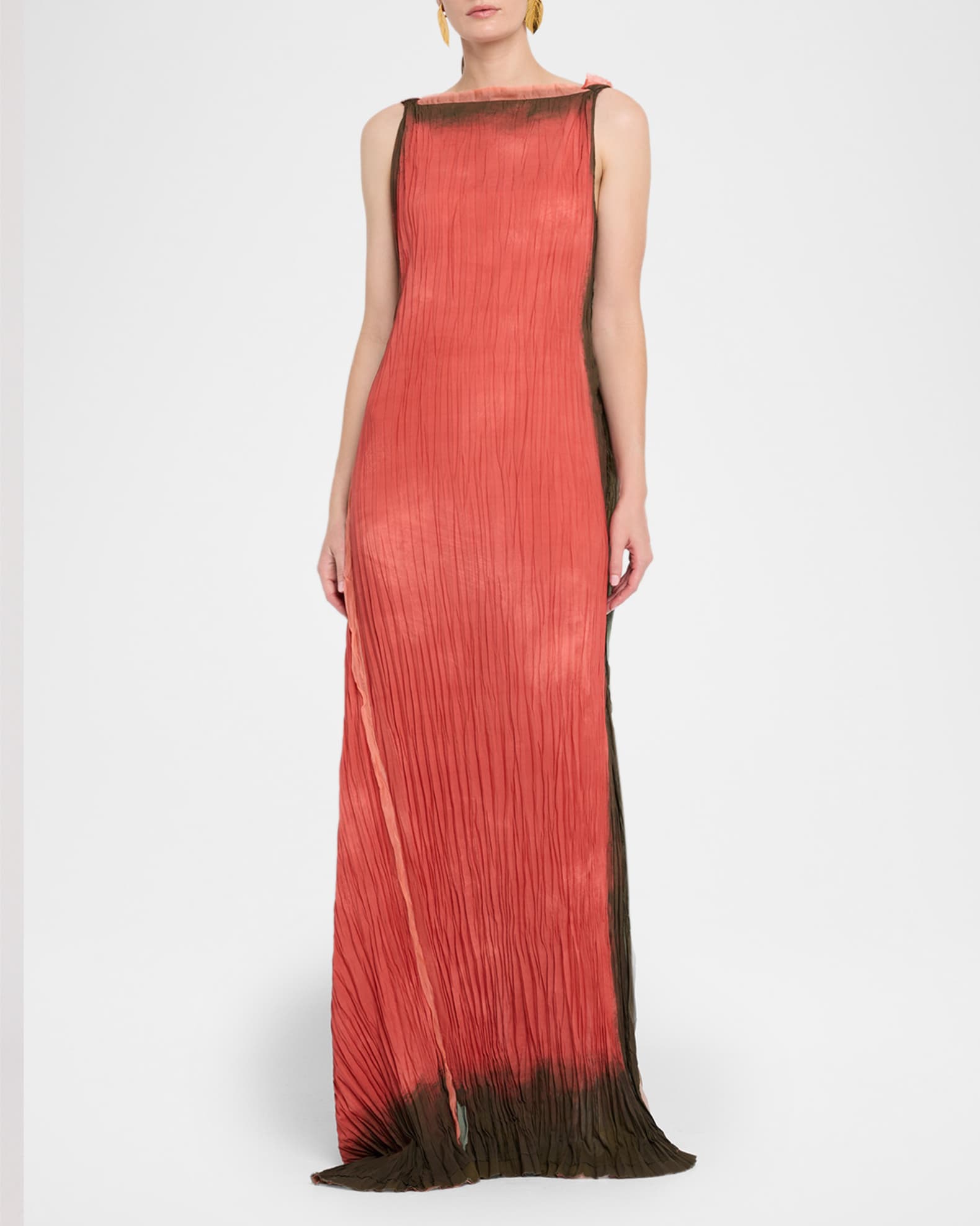 Jason Wu Collection Painted Stripe Pleated Boat-Neck Backless Gown ...