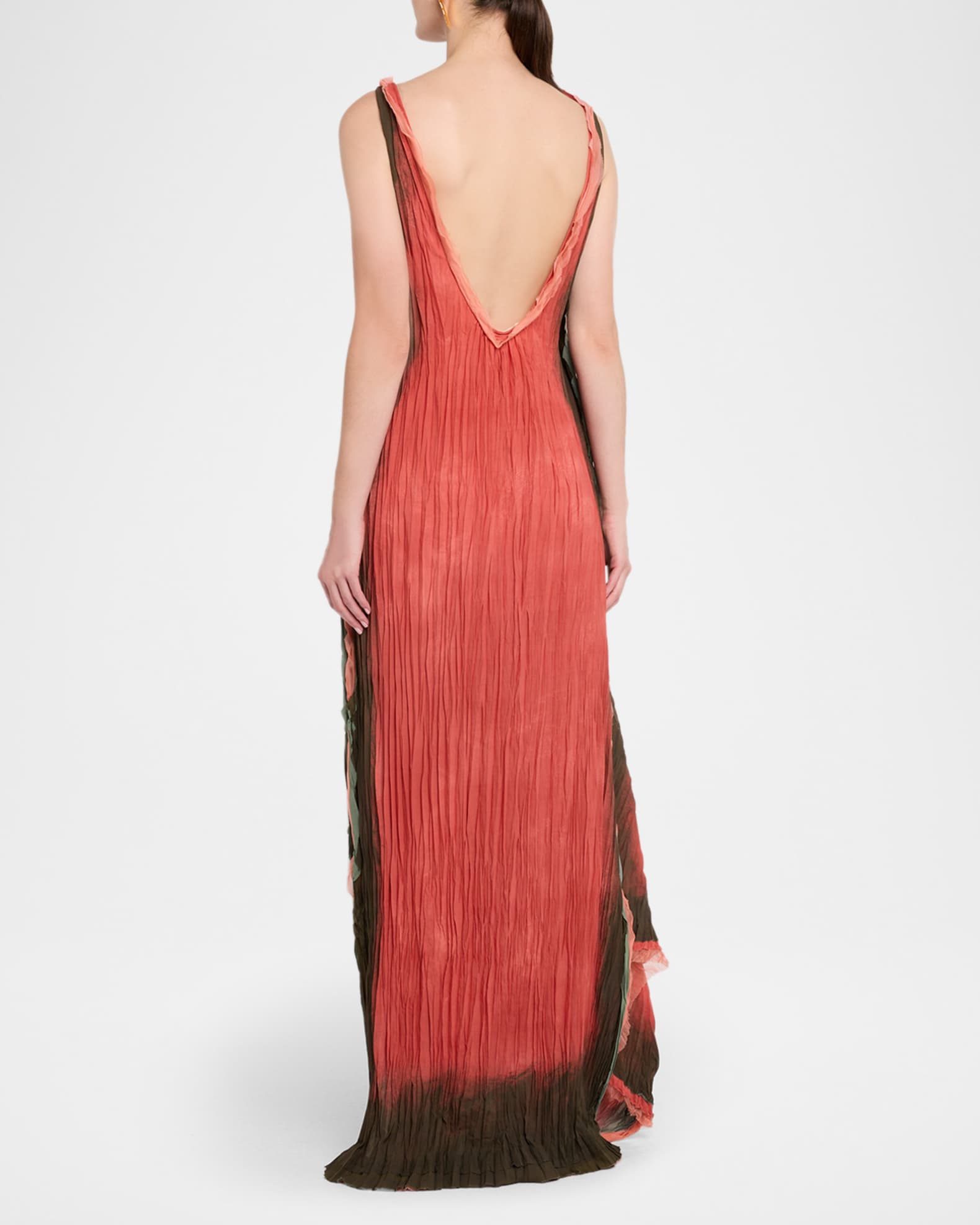 Jason Wu Collection Painted Stripe Pleated Boat-Neck Backless Gown ...