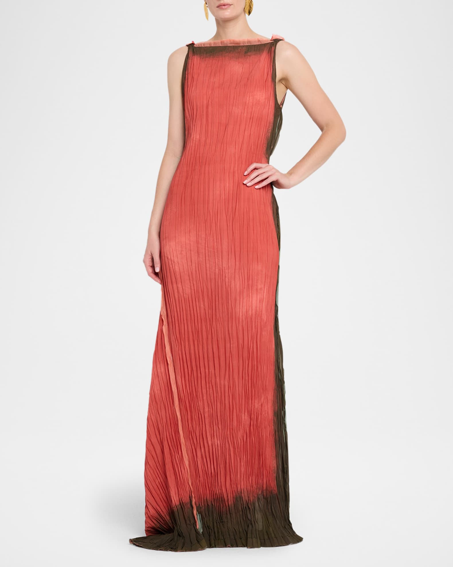 Jason Wu Collection Painted Stripe Pleated Boat-Neck Backless Gown ...