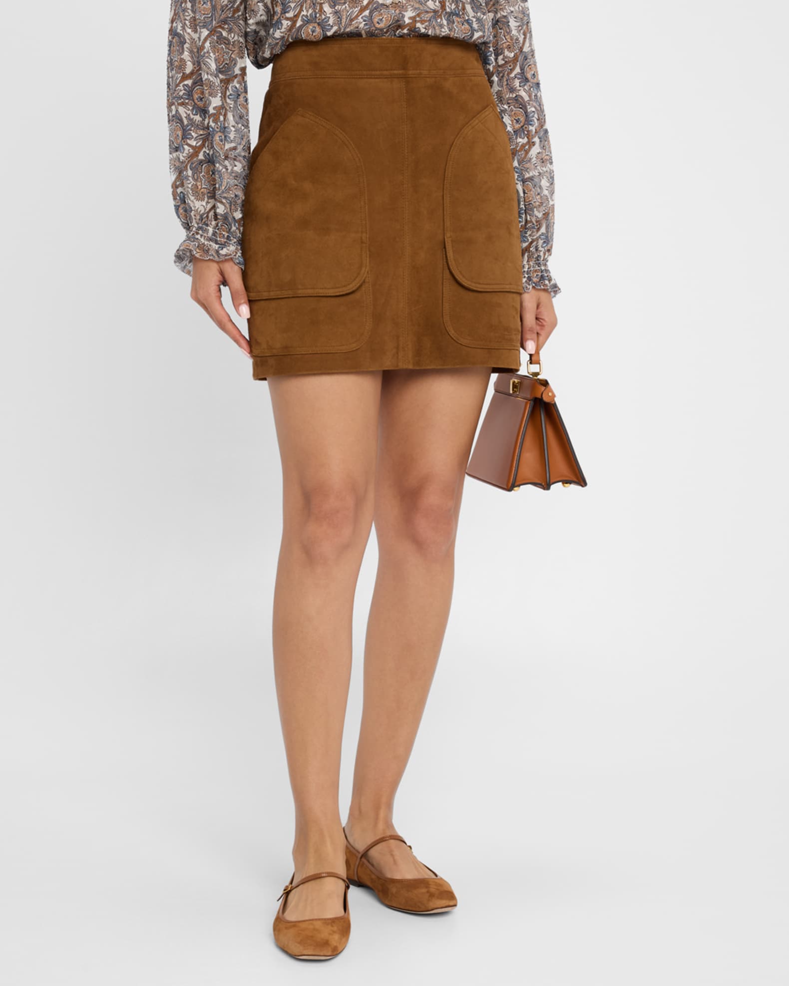 Veronica Beard Norwood Suede Patch Pocket Mini Skirt | Neiman Marcus
