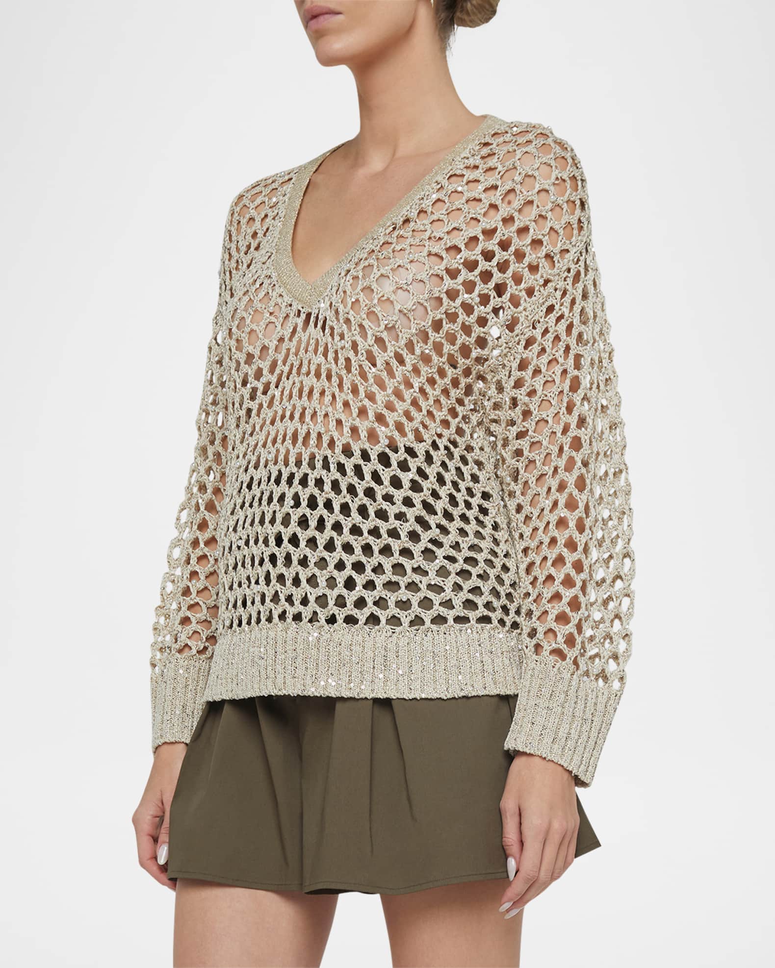 L'Agence Nashwa Embellished V-Neck Sweater | Neiman Marcus