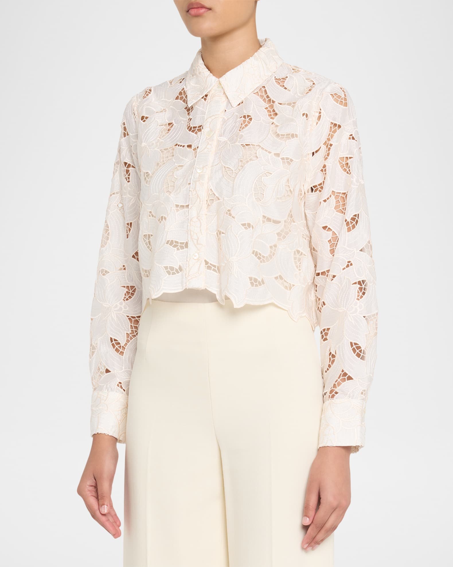L'Agence Akemi Cropped Button-Front Shirt | Neiman Marcus