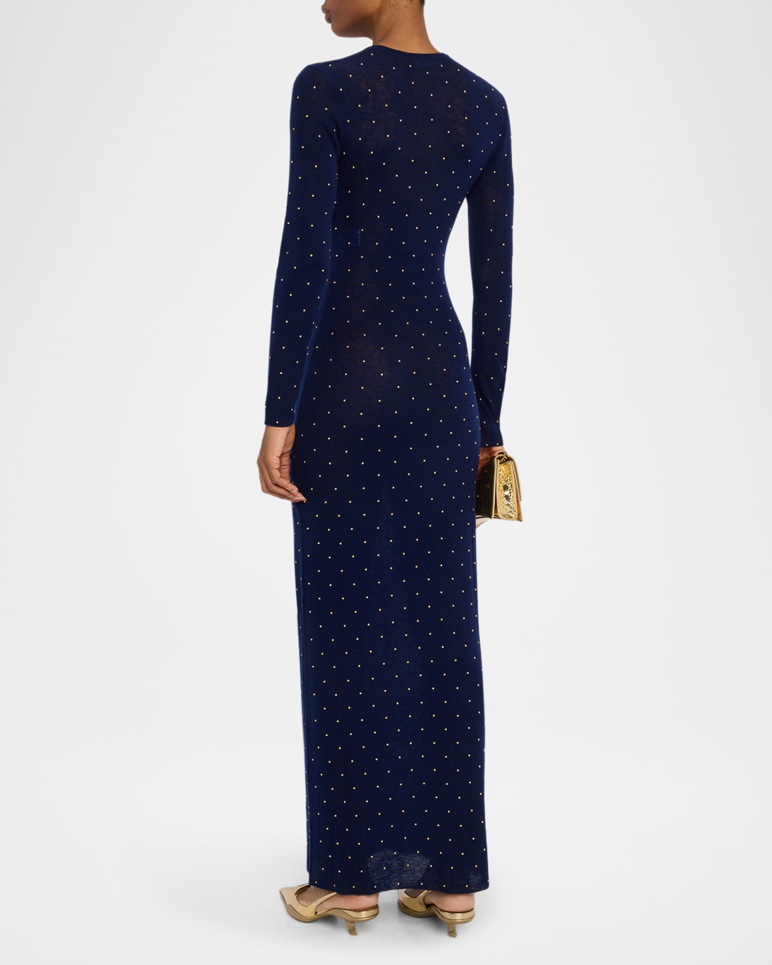 Rabanne Studded Long-Sleeve Wool Maxi Dress | Neiman Marcus
