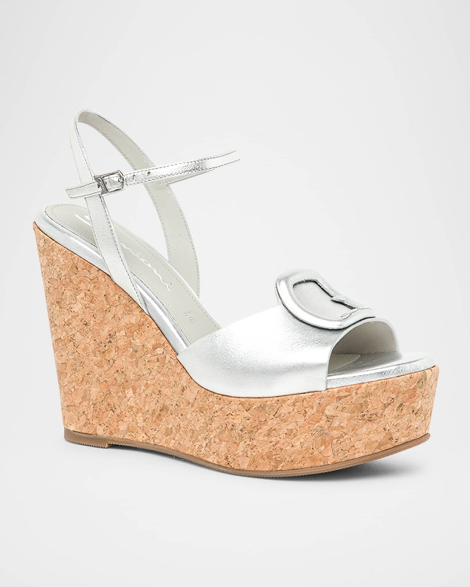 Santoni Nizza Metallic Buckle Wedge Platforms | Neiman Marcus