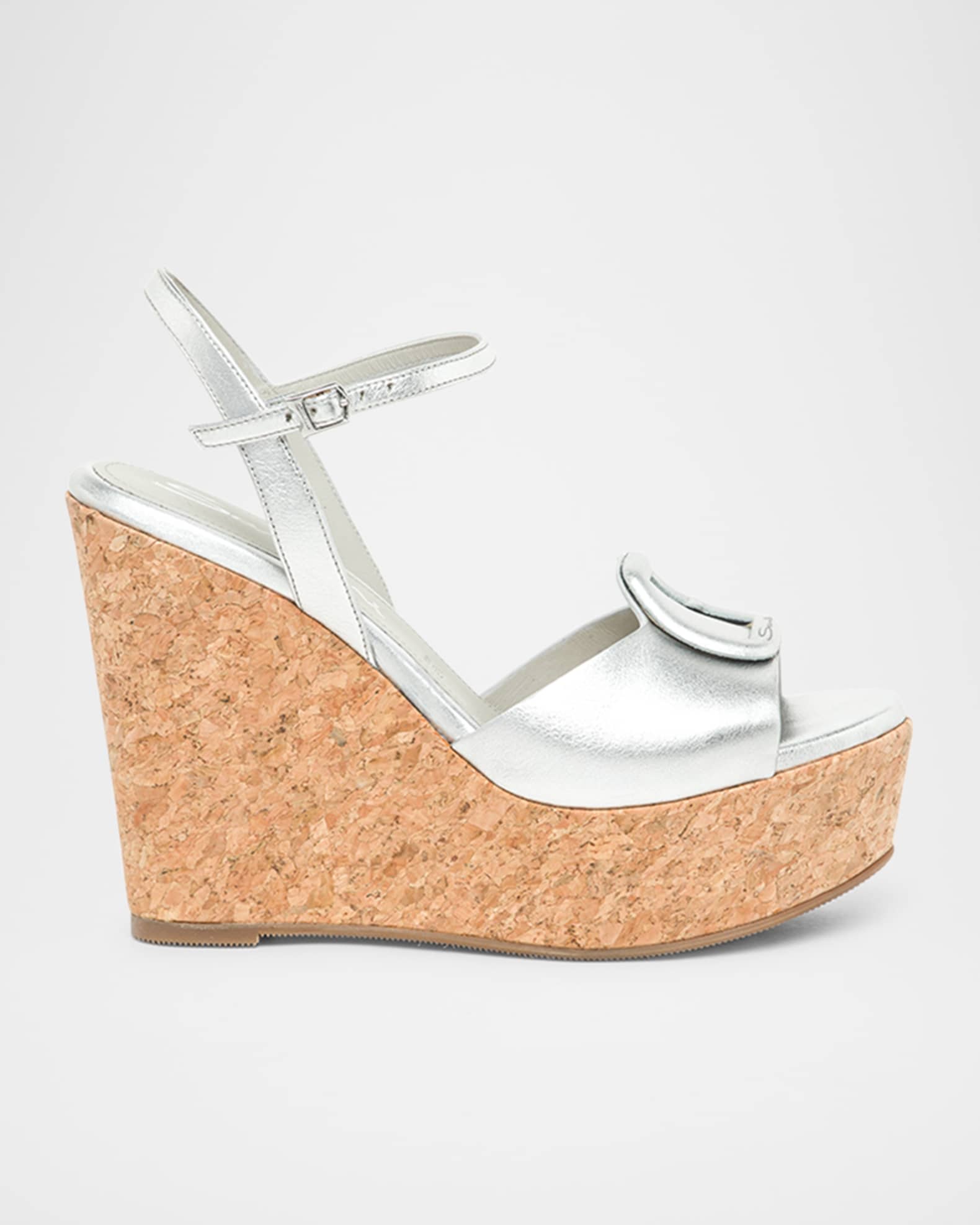Santoni Nizza Metallic Buckle Wedge Platforms | Neiman Marcus