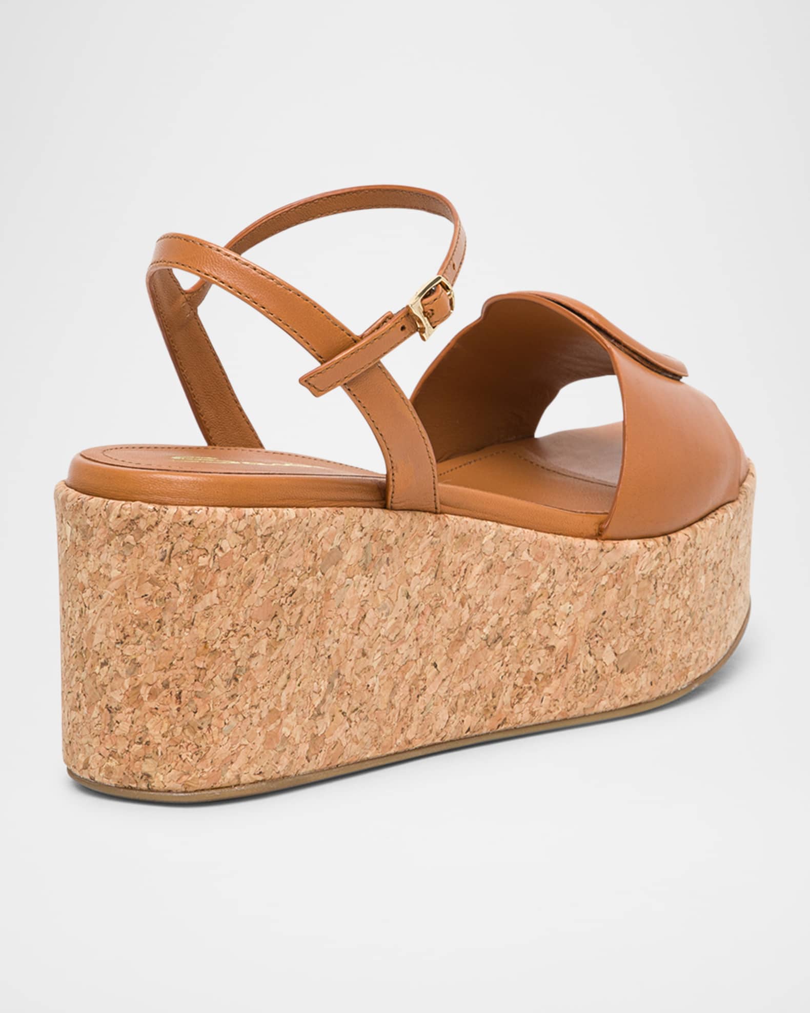 Santoni Marta Leather Buckle Wedge Sandals | Neiman Marcus
