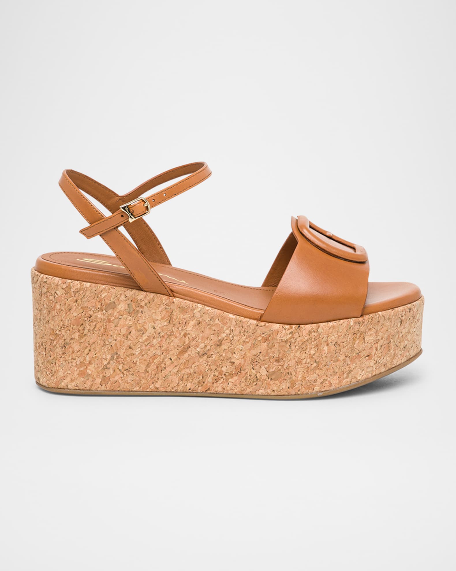 Santoni Marta Leather Buckle Wedge Sandals | Neiman Marcus