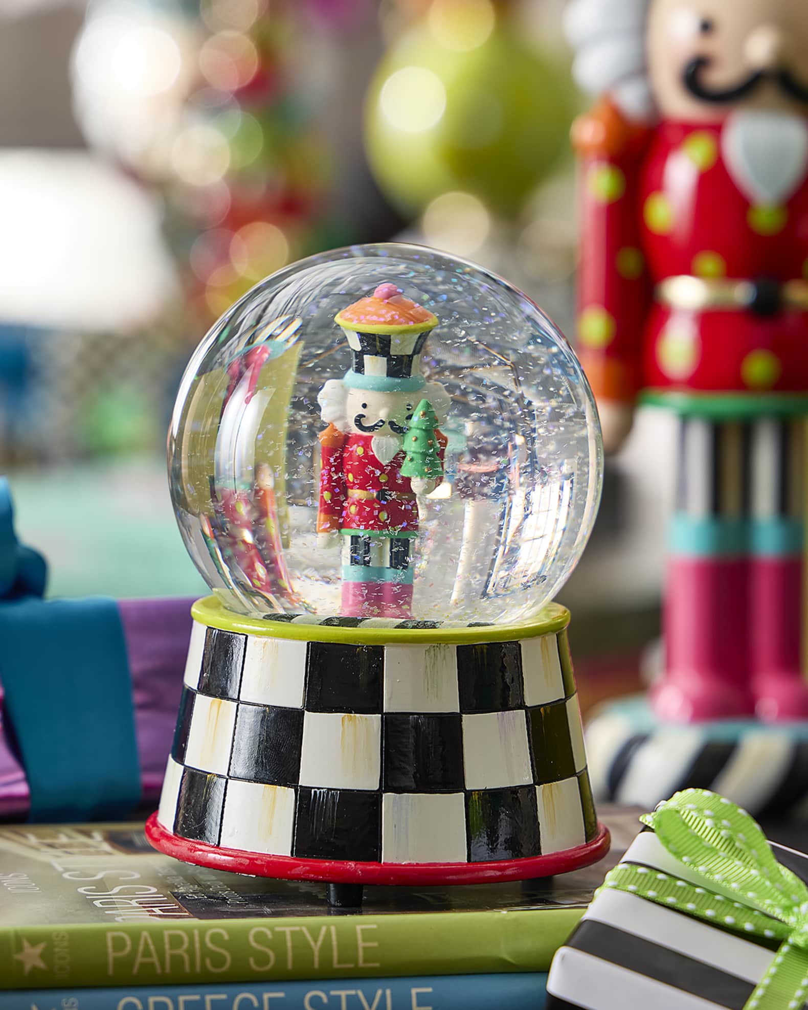 MacKenzie-Childs Confetti Christmas Nutcracker Snow Globe | Neiman Marcus