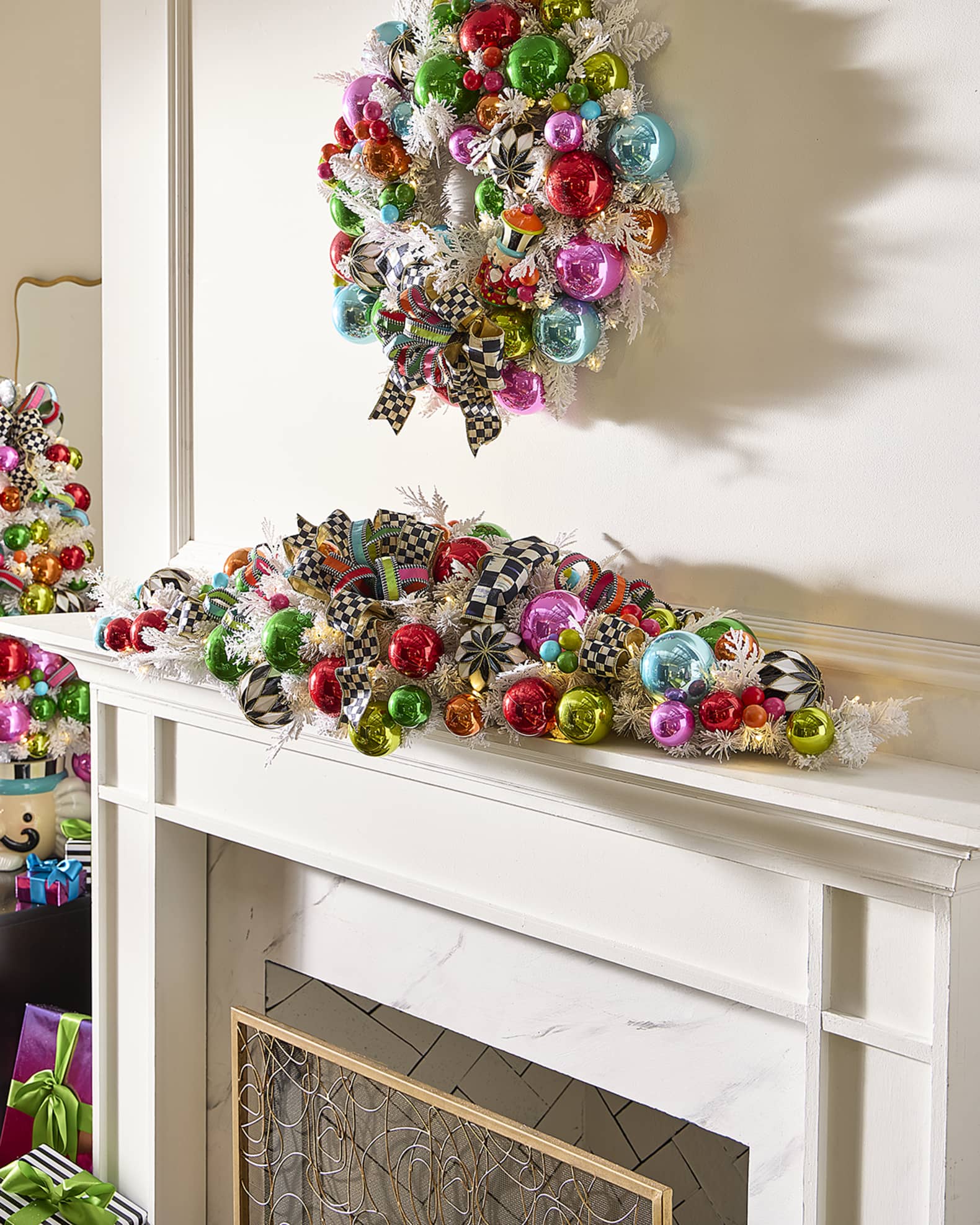 MacKenzie-Childs 55" Confetti Christmas Mantle Garland | Neiman Marcus