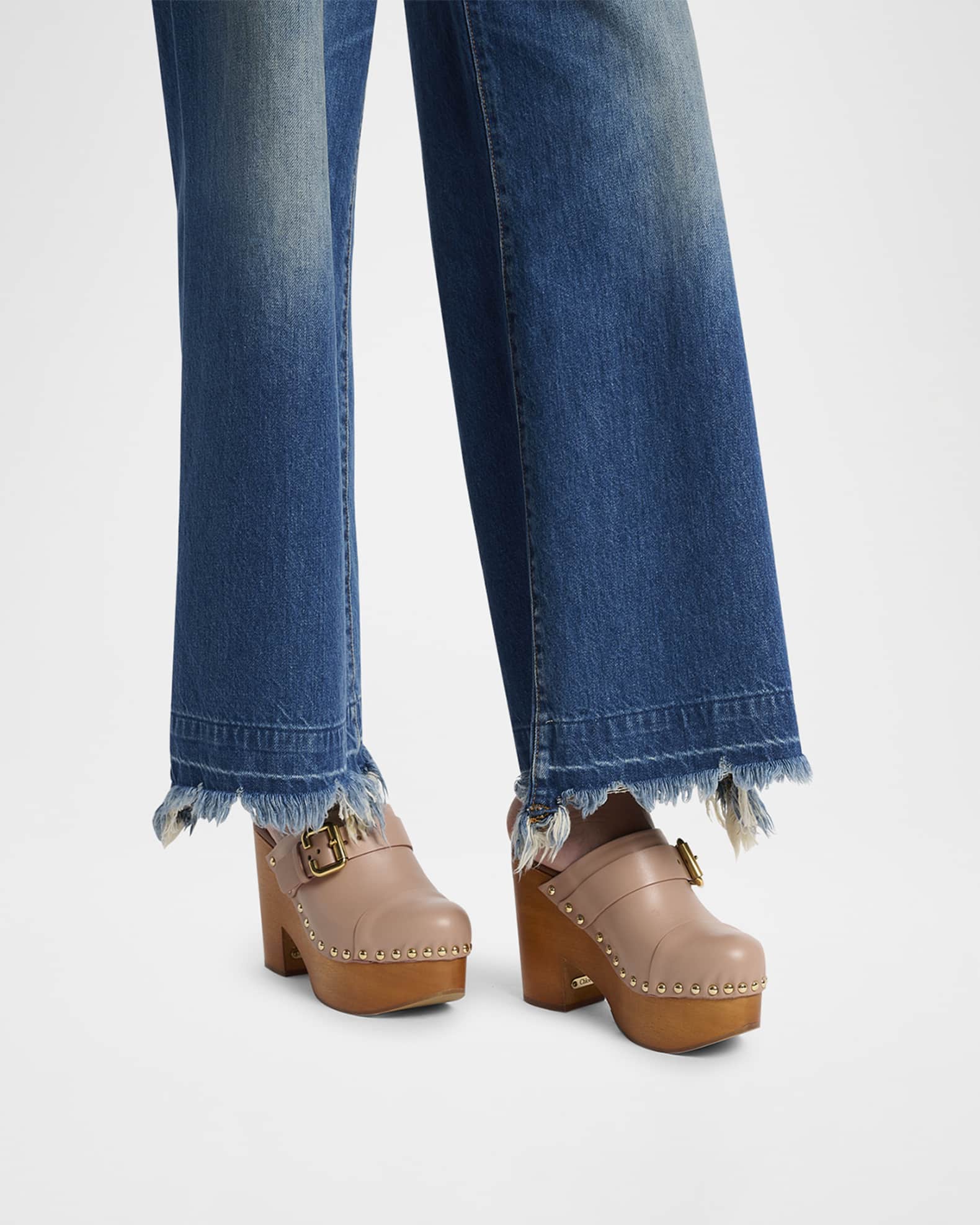 Chloe Jeannette Leather Platform Clogs | Neiman Marcus