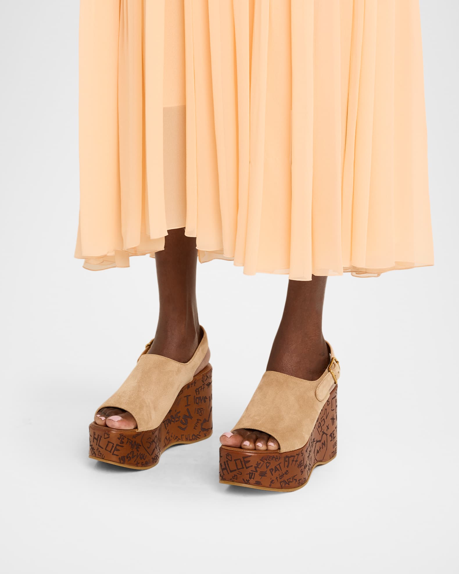 Chloe Maxime Platform Wedge Suede Sandals | Neiman Marcus
