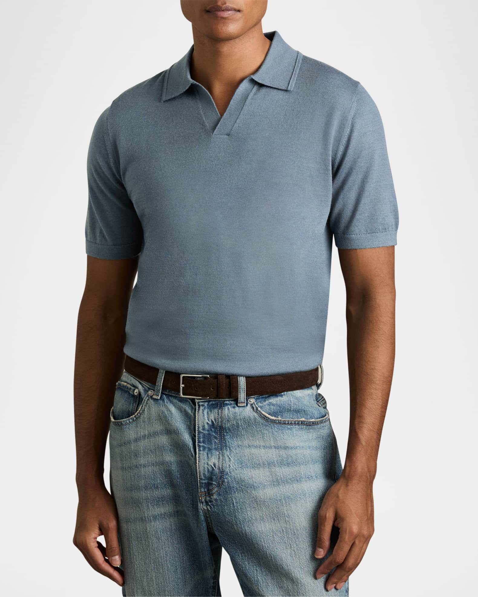 Reiss Men's Duchie Merino Wool Open Collar Polo Shirt | Neiman Marcus