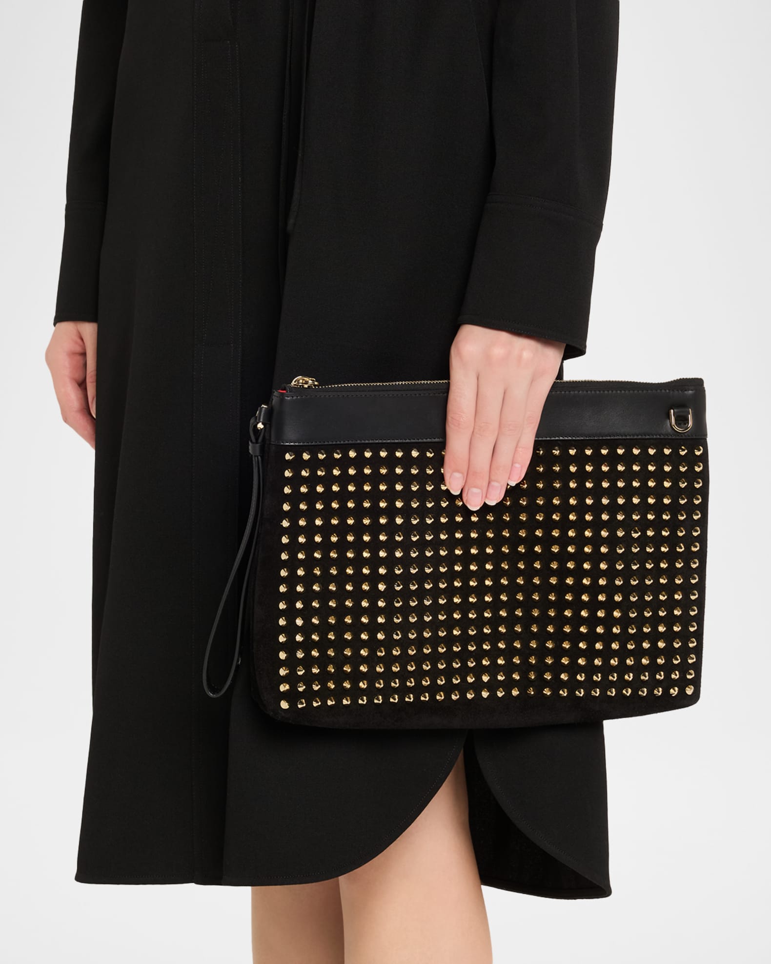 Christian Louboutin Funky Spike Pouch Bag in Suede | Neiman Marcus
