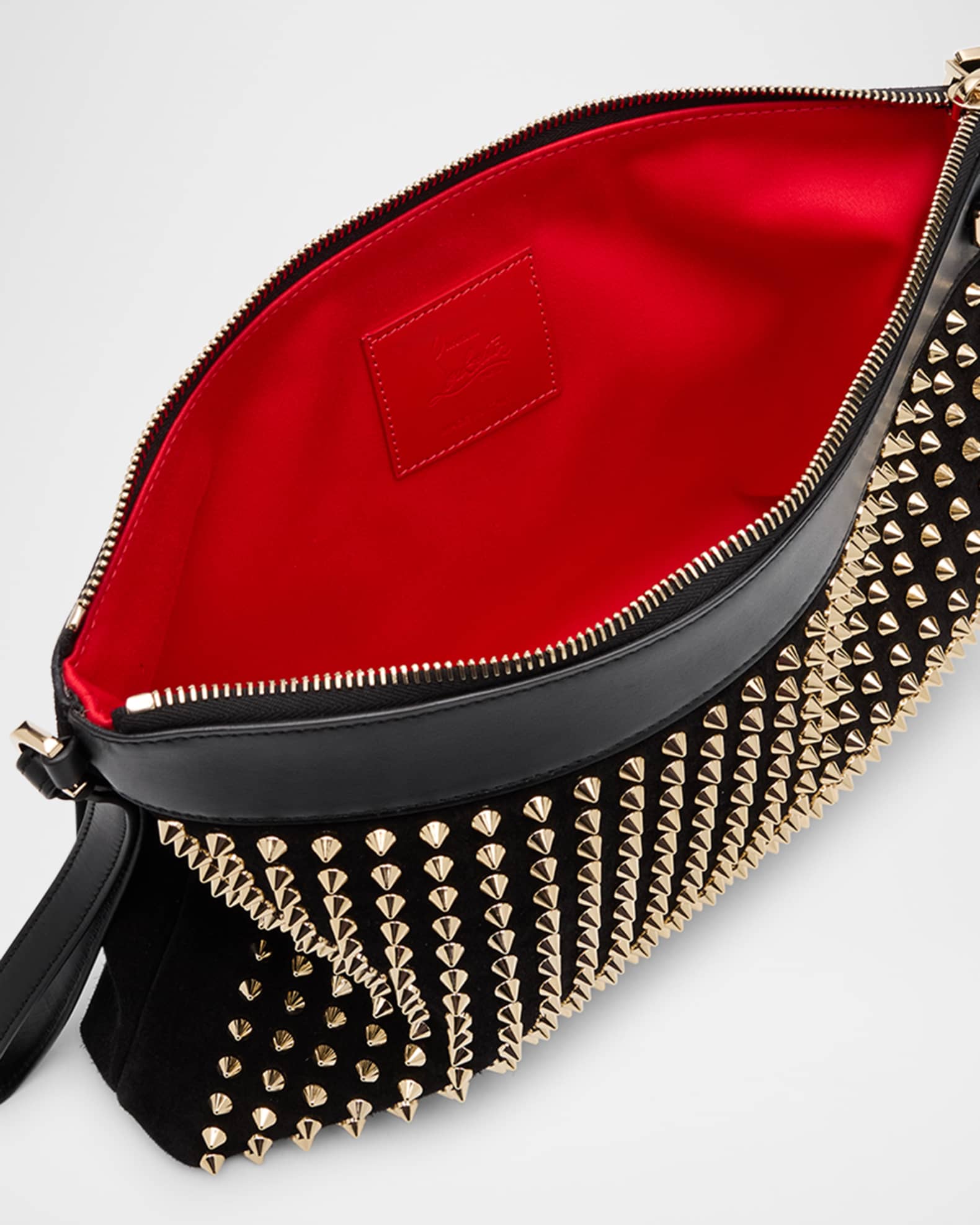 Christian Louboutin Funky Spike Pouch Bag in Suede | Neiman Marcus