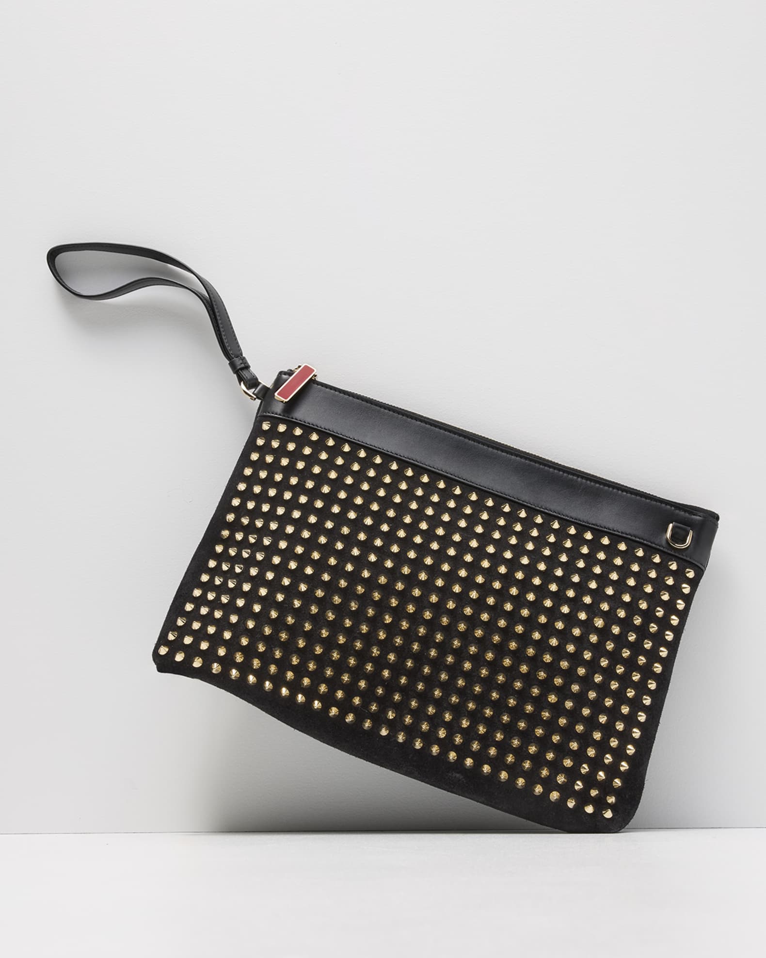 Christian Louboutin Funky Spike Pouch Bag in Suede | Neiman Marcus