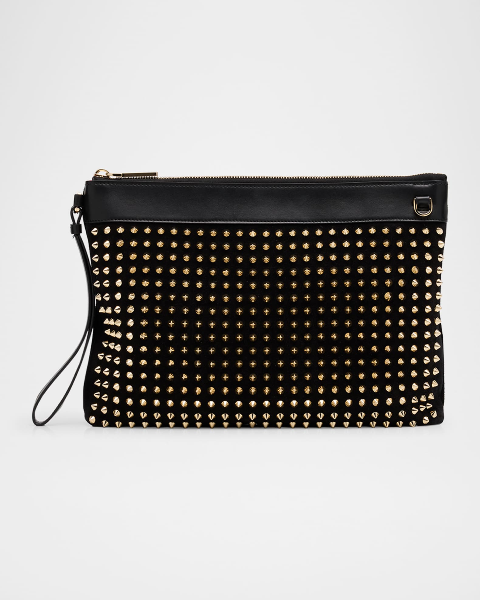 Christian Louboutin Funky Spike Pouch Bag in Suede | Neiman Marcus