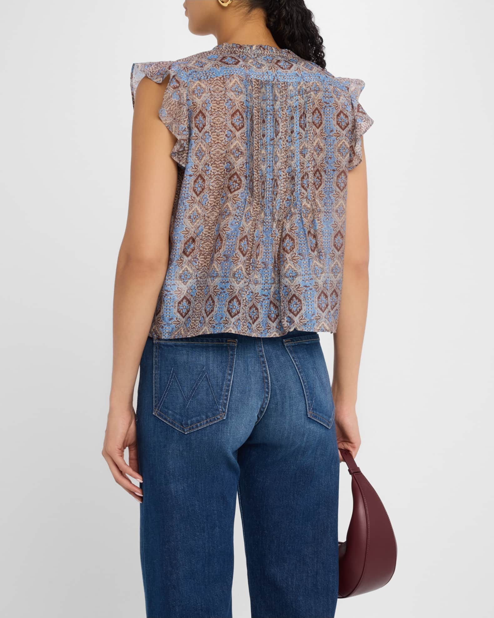 PAIGE Idris Flutter-Sleeve Blouse | Neiman Marcus