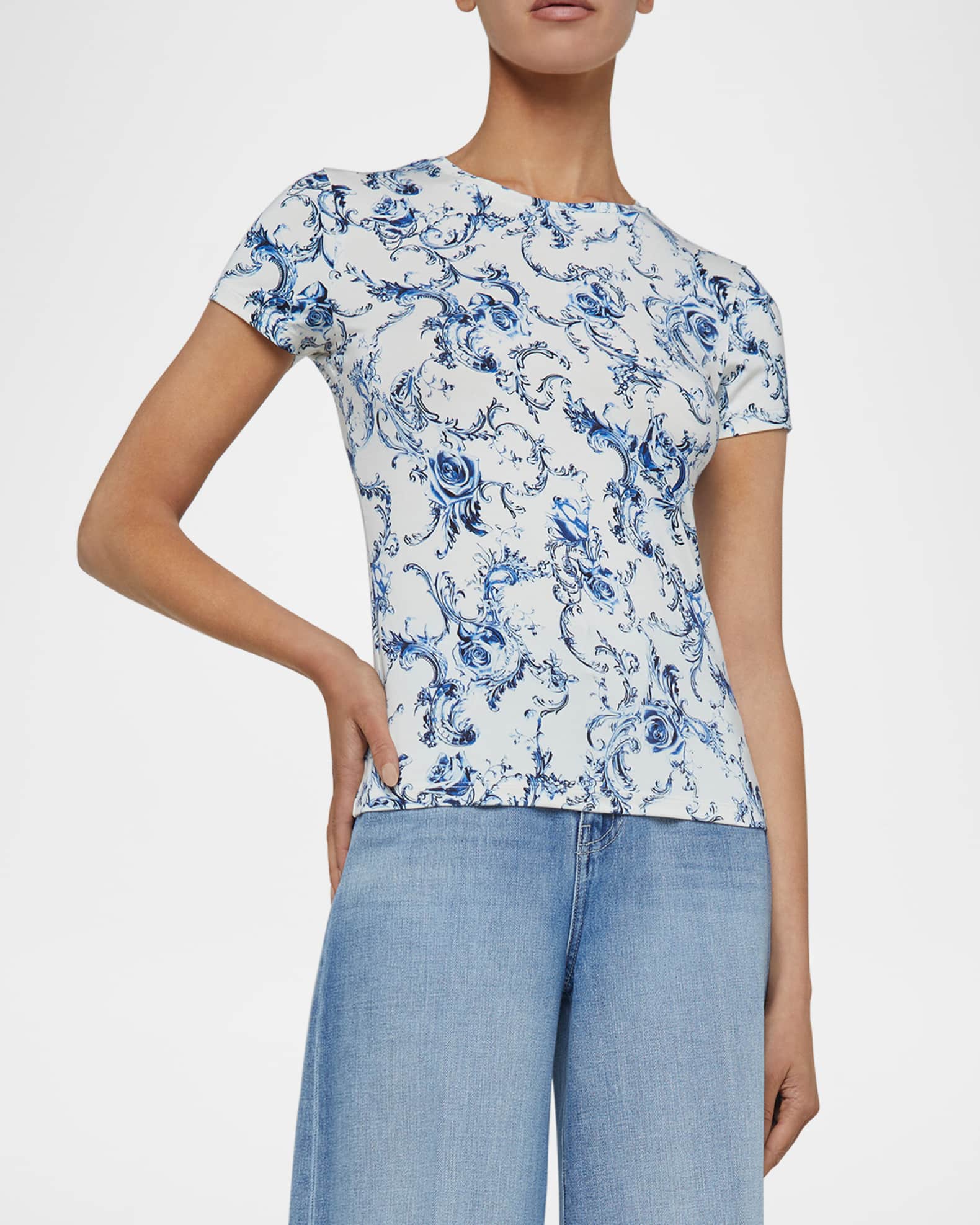 L'Agence Ressi Short-Sleeve Baroque Tee | Neiman Marcus