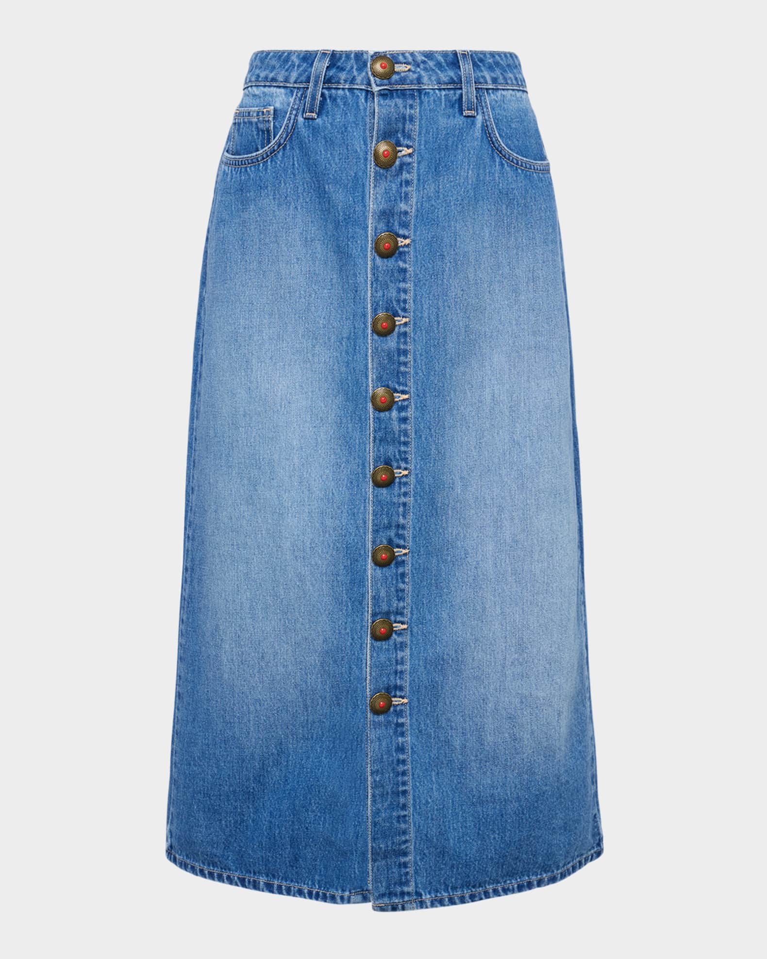 L'Agence Kathleen Button-Front Denim Midi Skirt | Neiman Marcus