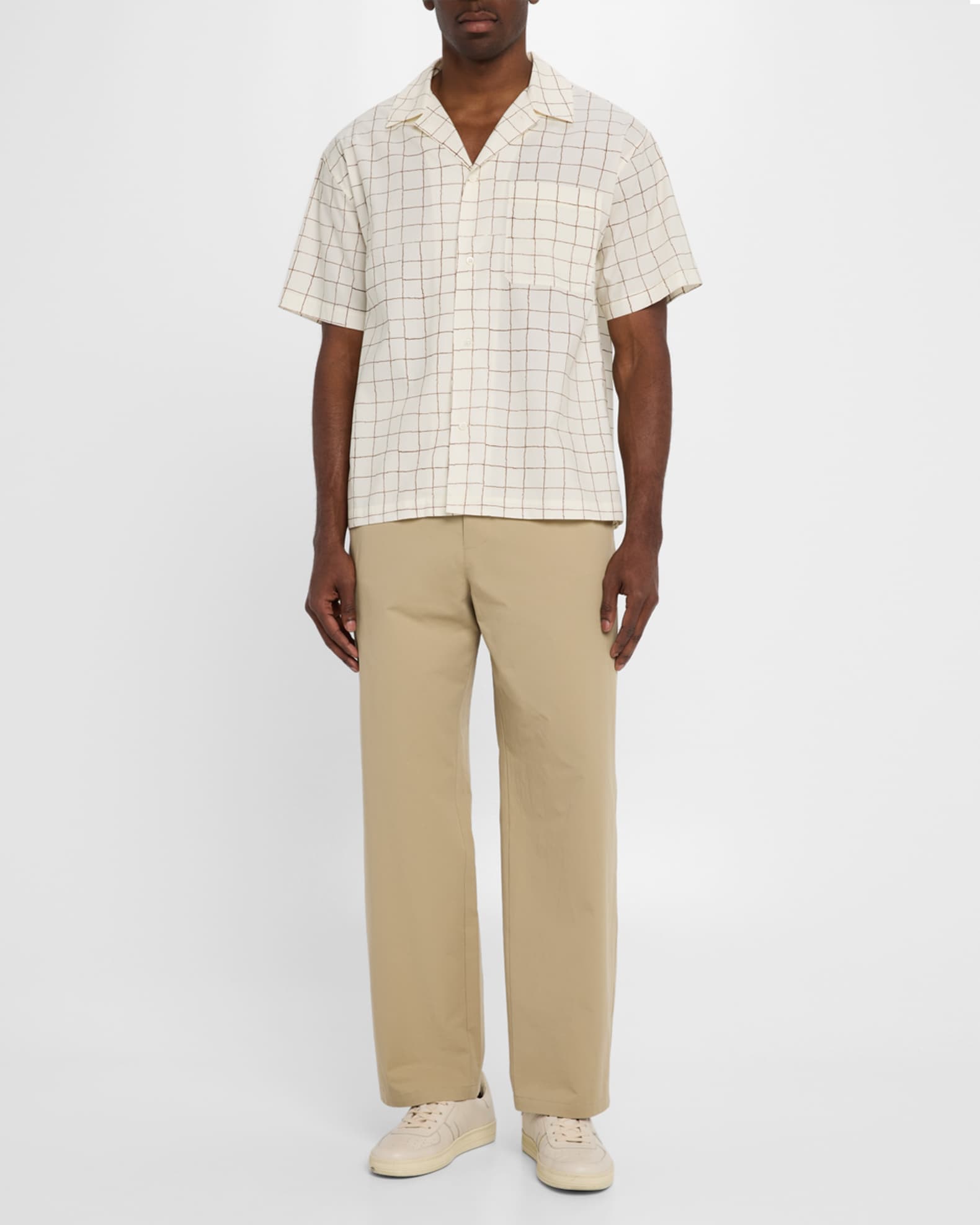 FRAME Men's Grid-Print Camp Shirt | Neiman Marcus