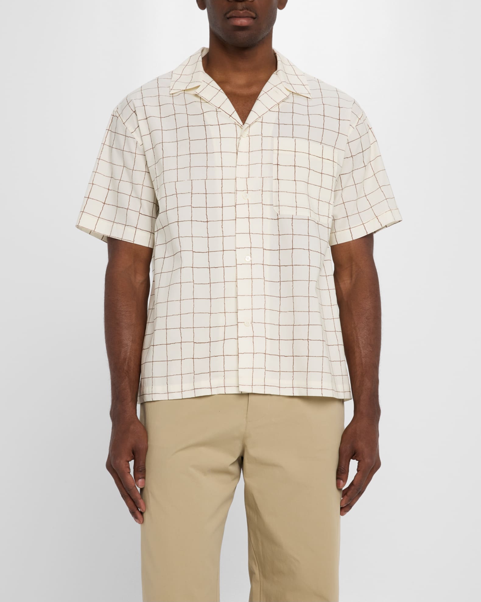FRAME Men's Grid-Print Camp Shirt | Neiman Marcus