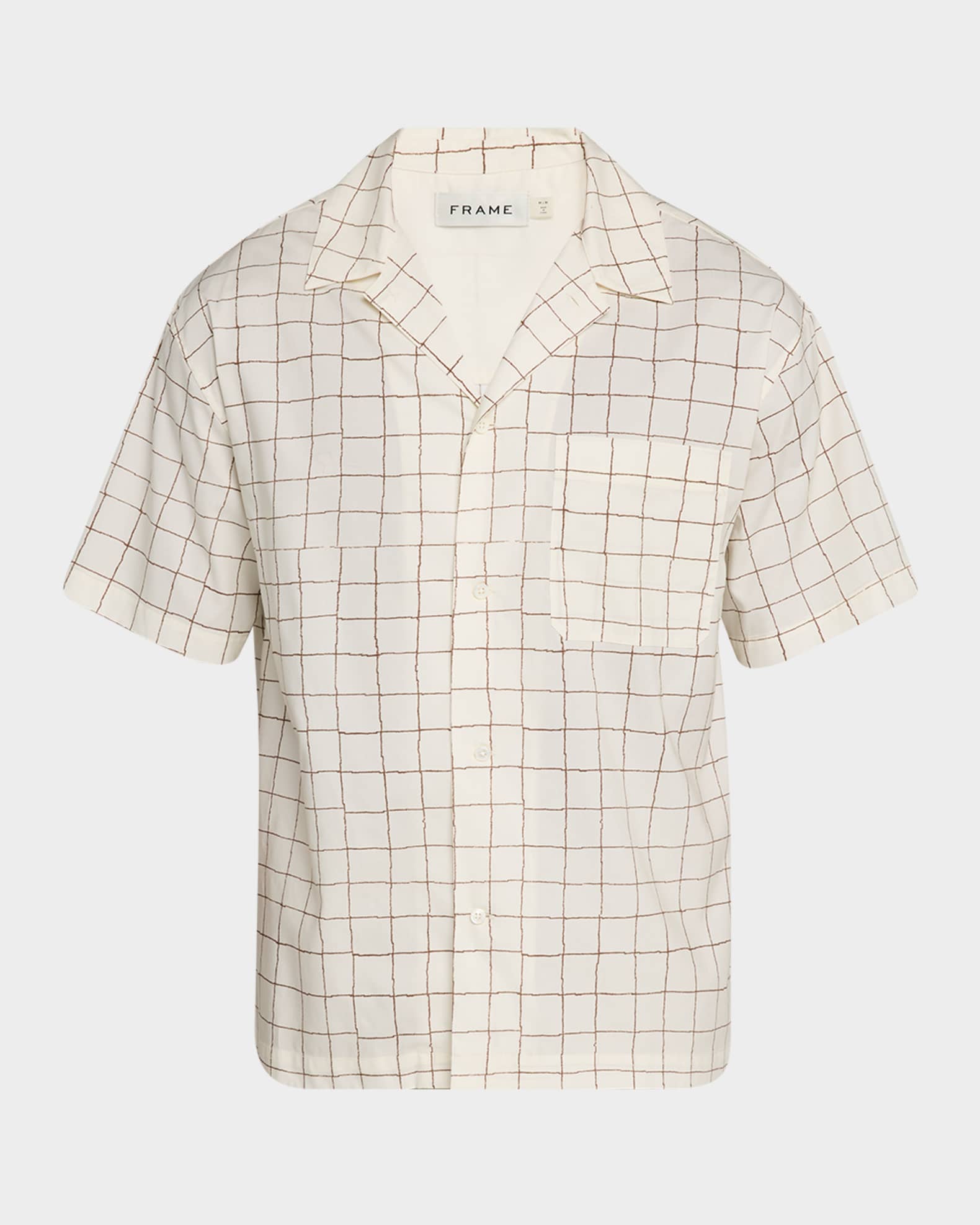 FRAME Men's Grid-Print Camp Shirt | Neiman Marcus