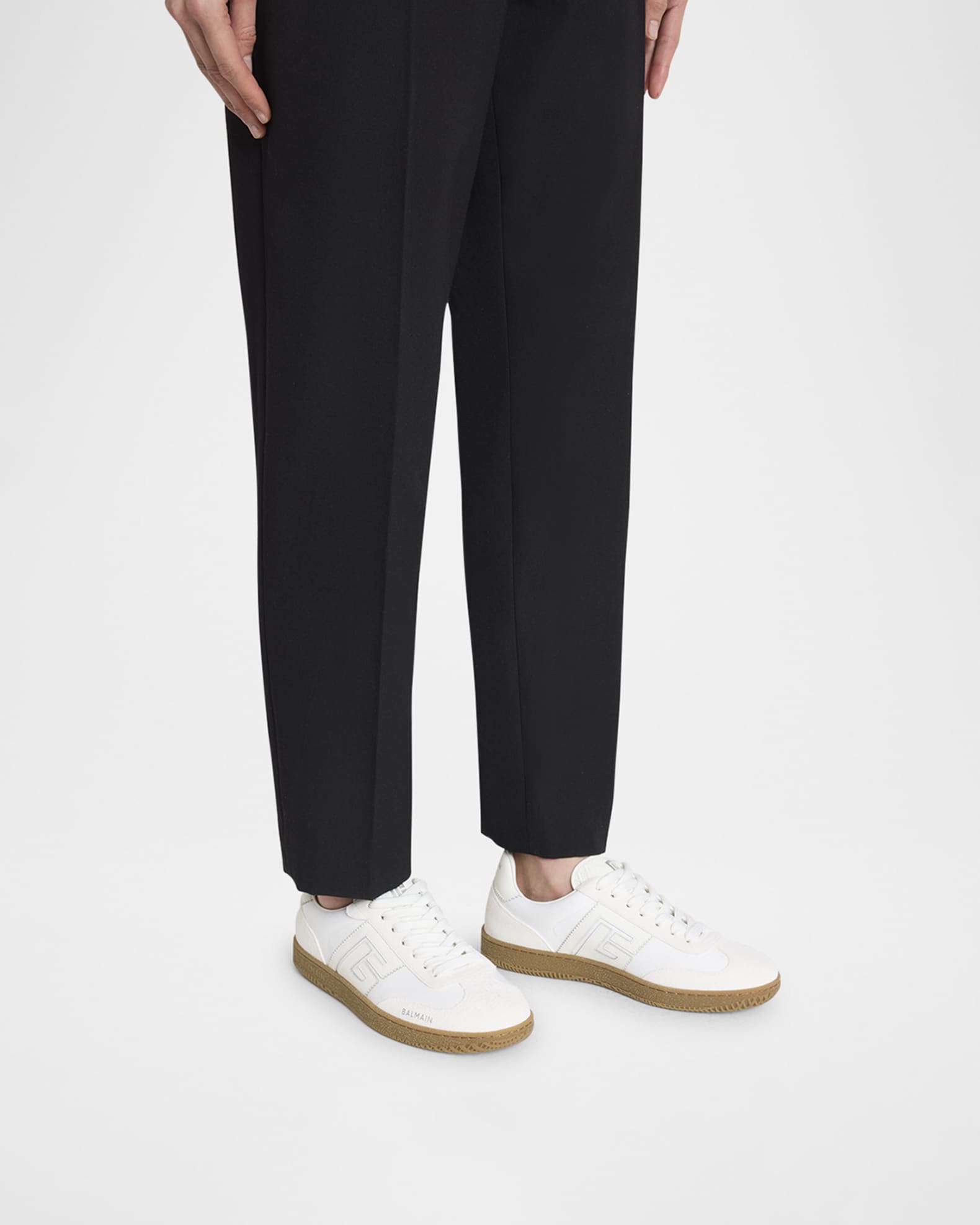 Balmain Swan Calf Suede Low-Top Sneakers | Neiman Marcus