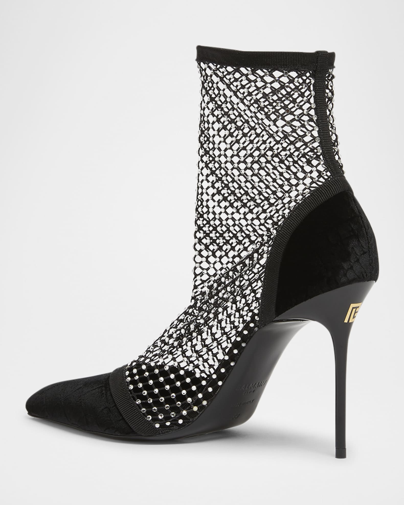 Balmain Velvet Strass Mesh Ankle Boots | Neiman Marcus