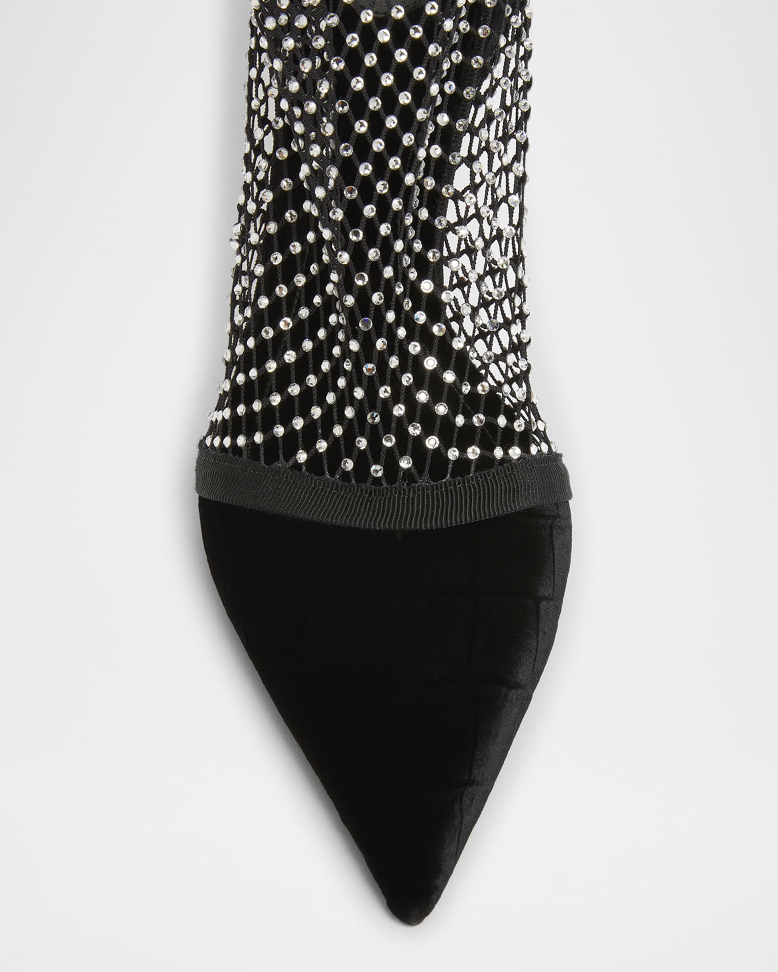 Balmain Velvet Strass Mesh Ankle Boots | Neiman Marcus