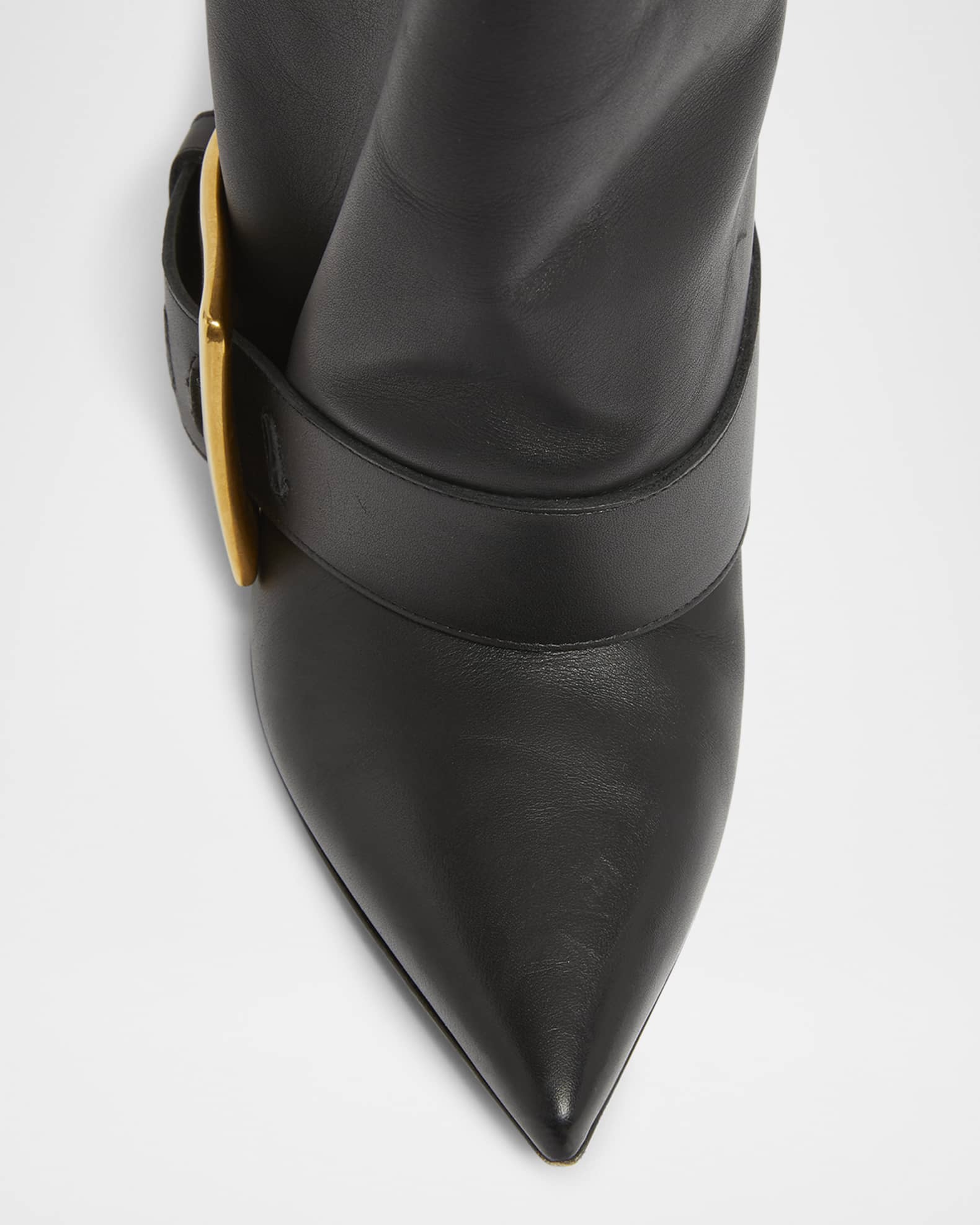 Balmain Anthem Leather Buckle Knee-High Boots | Neiman Marcus