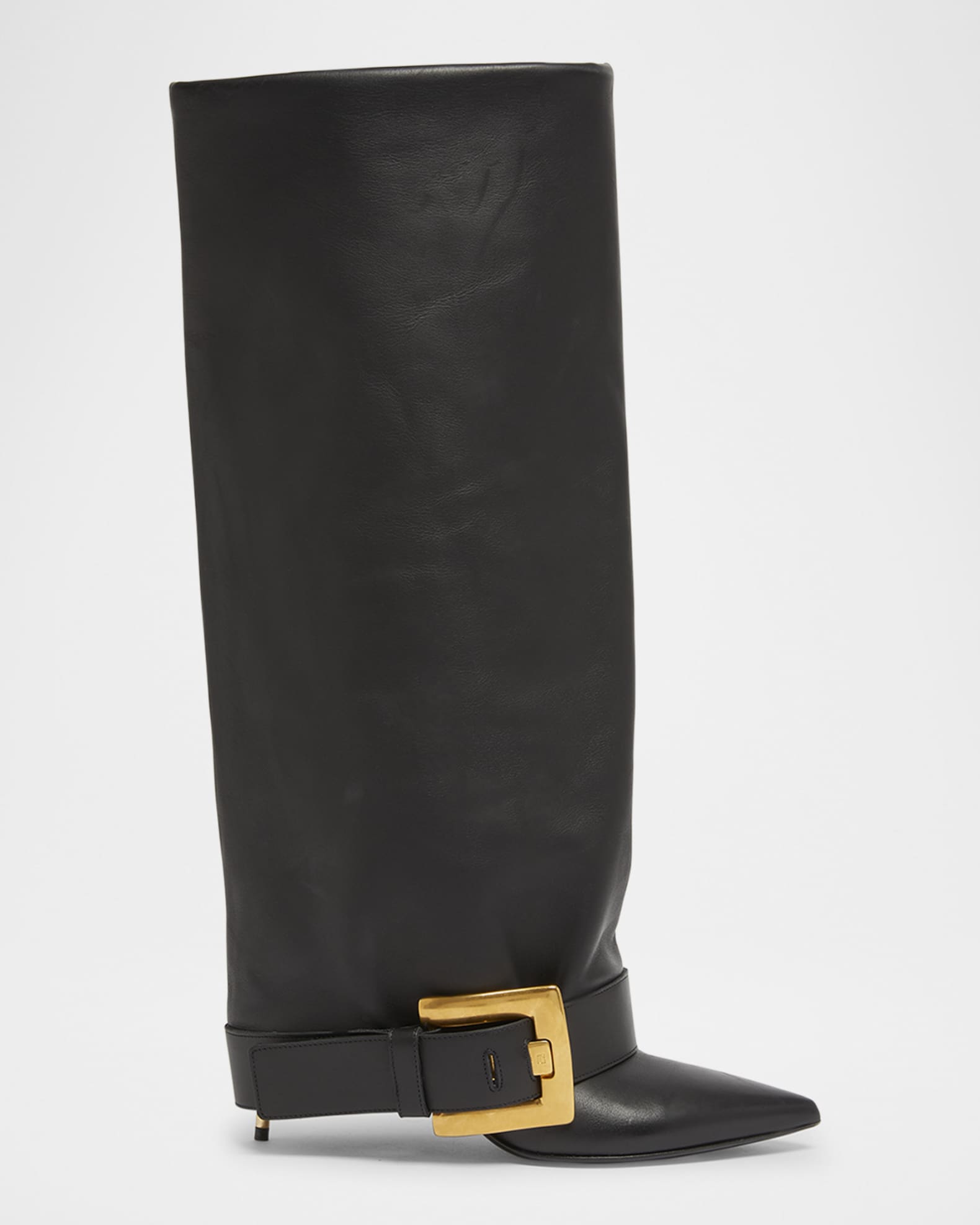 Balmain Anthem Leather Buckle Knee-High Boots | Neiman Marcus